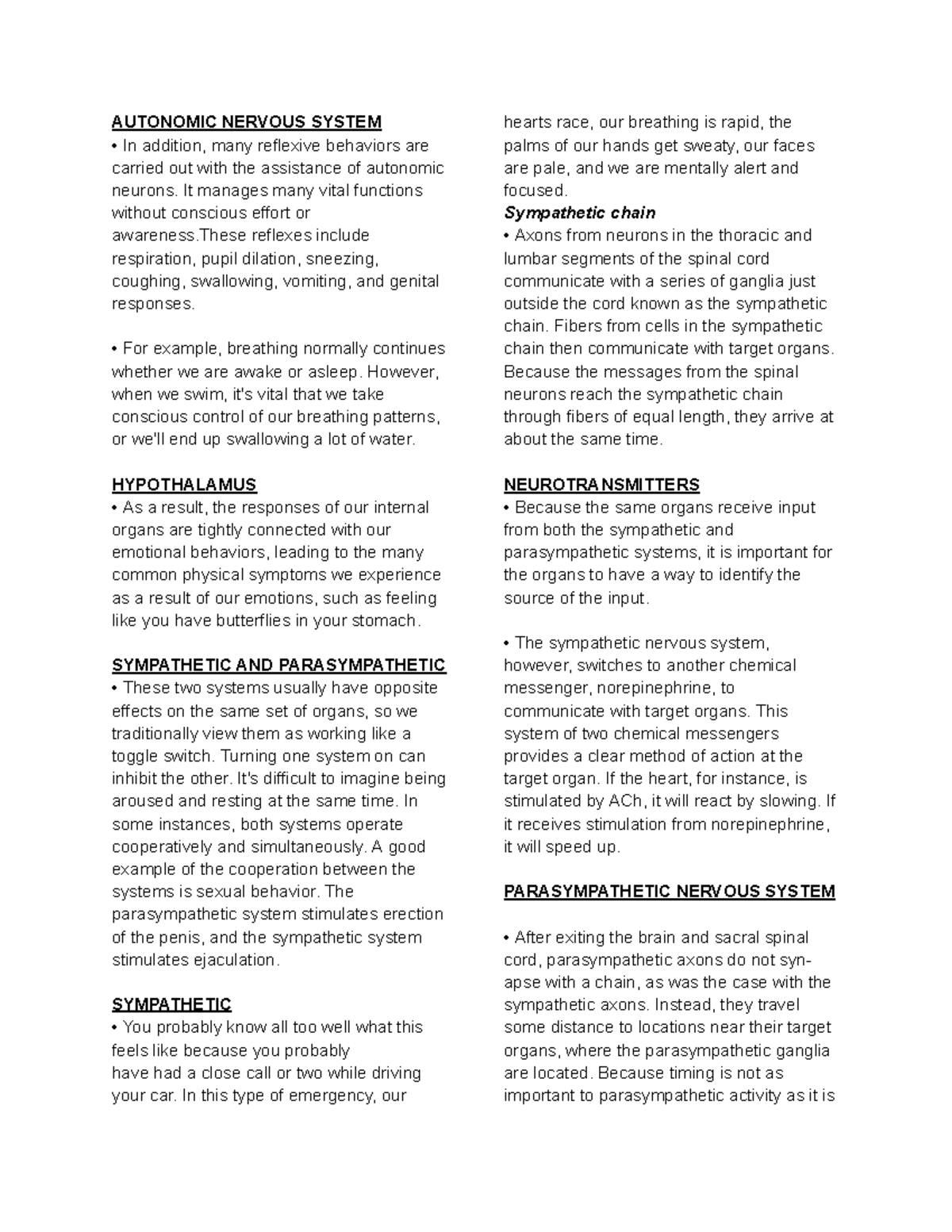 BIO Psych Script - for advance reading - AUTONOMIC NERVOUS SYSTEM In ...
