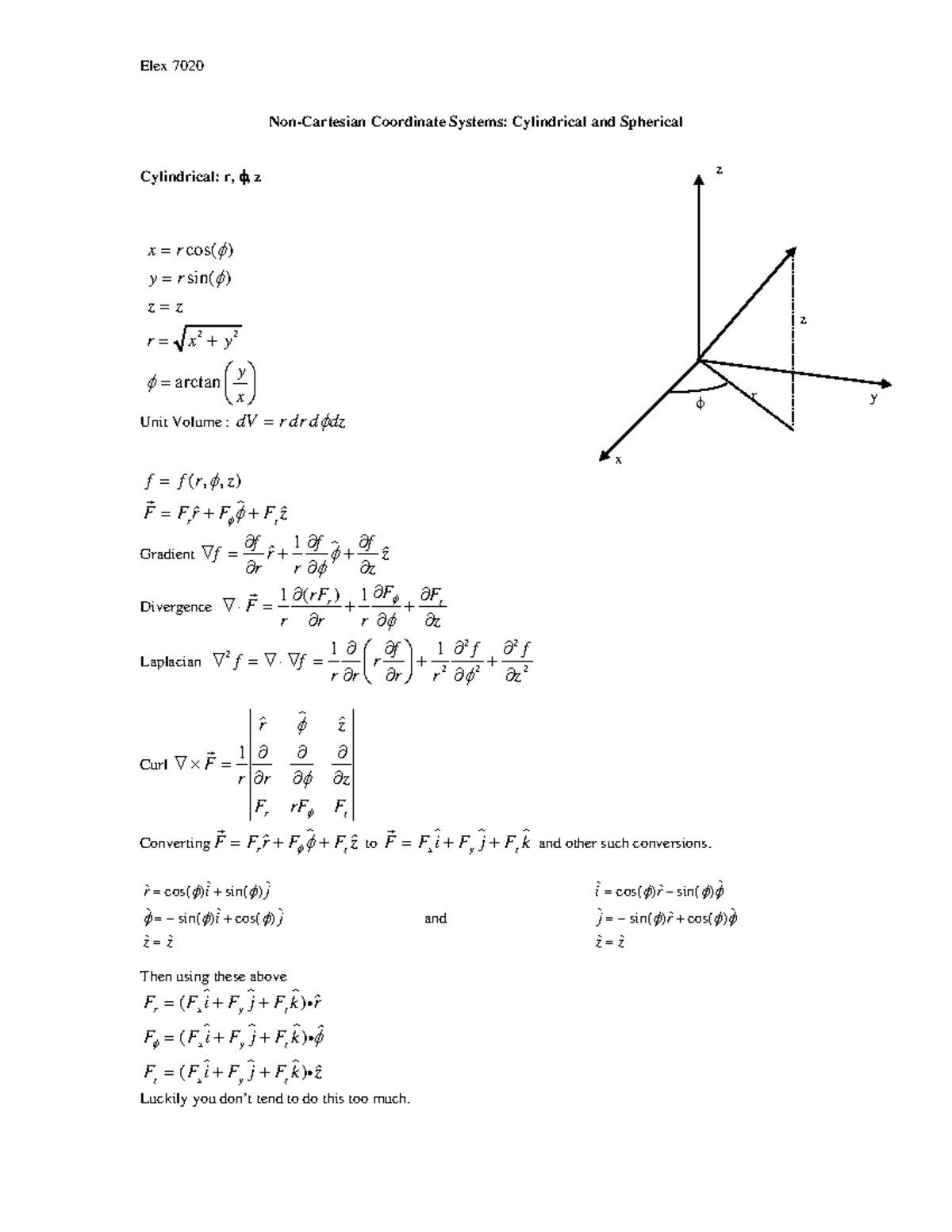 Non-cartesian coords - Summary of non-cartesian coordinate systems ...