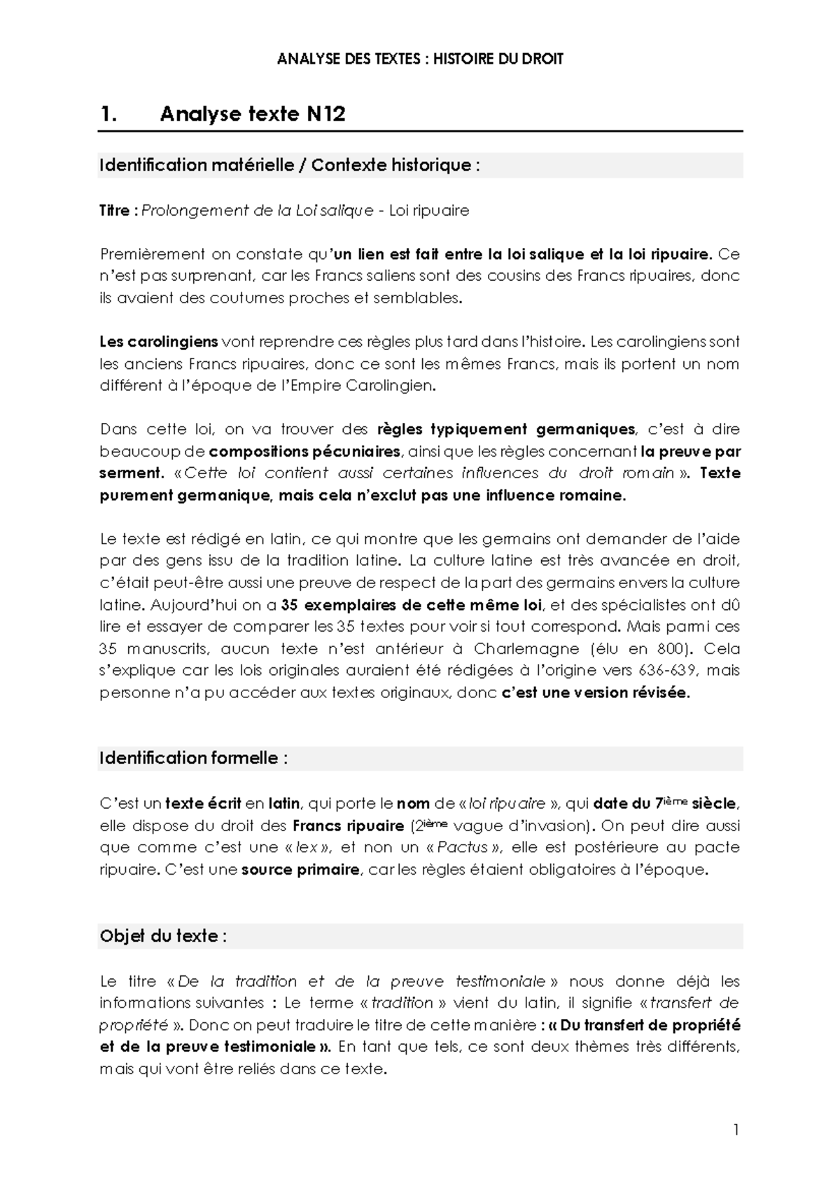 Analyse de textes - 1. Analyse texte N Identification matérielle ...