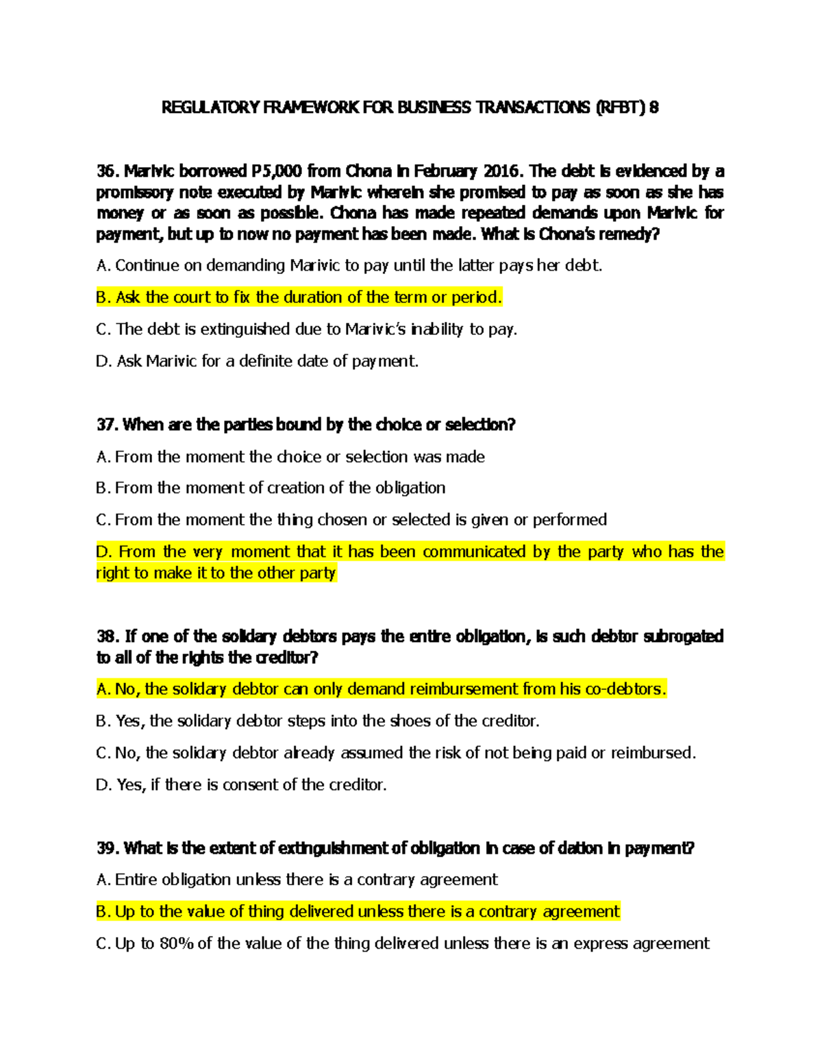 RFBT 8 - RFBT 8 - REGULATORY FRAMEWORK FOR BUSINESS TRANSACTIONS (RFBT ...