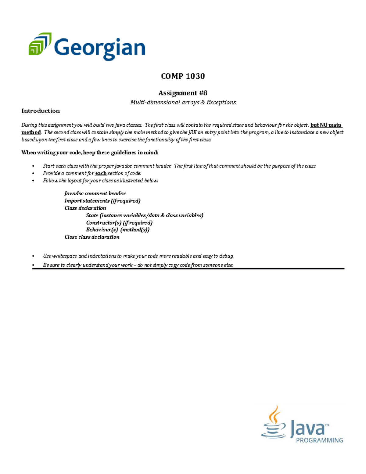 COMP 1030 Assignment 8 - solve it - COMM 1016 - GC - Studocu