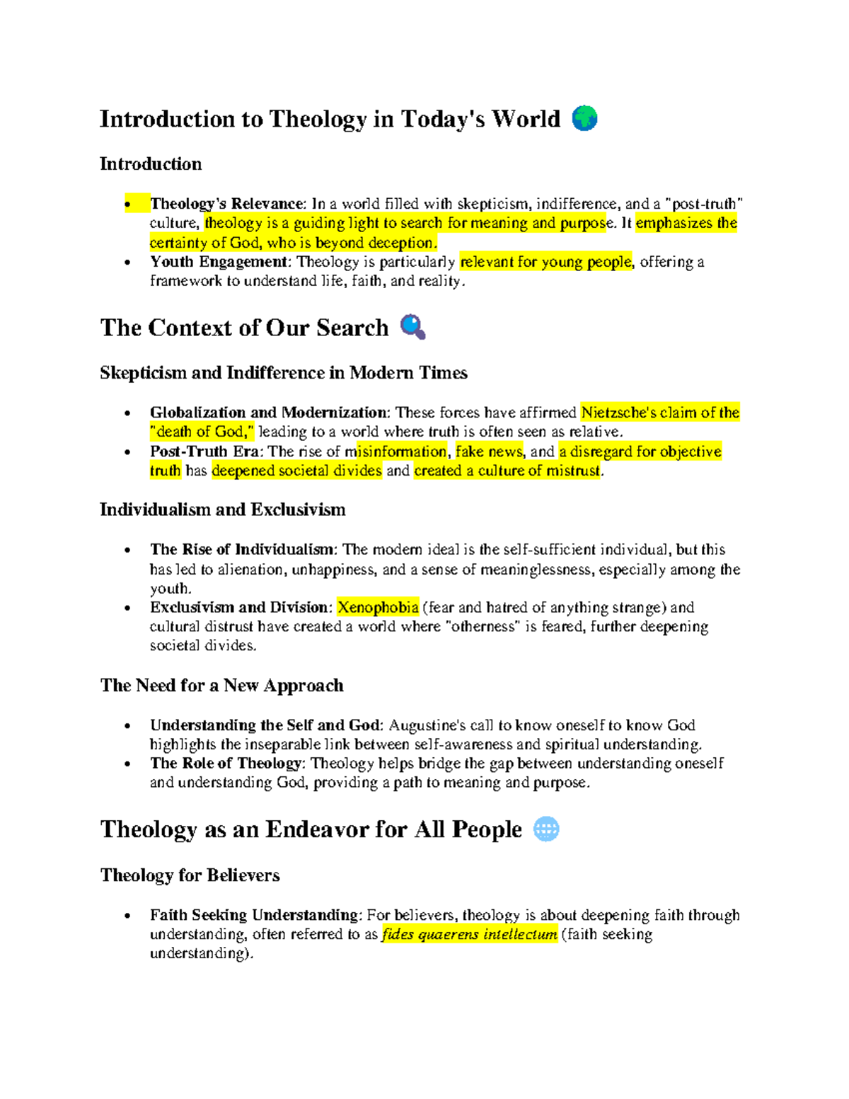 Notes Lesson 1 REED - Introduction to Theology in Today's World ...