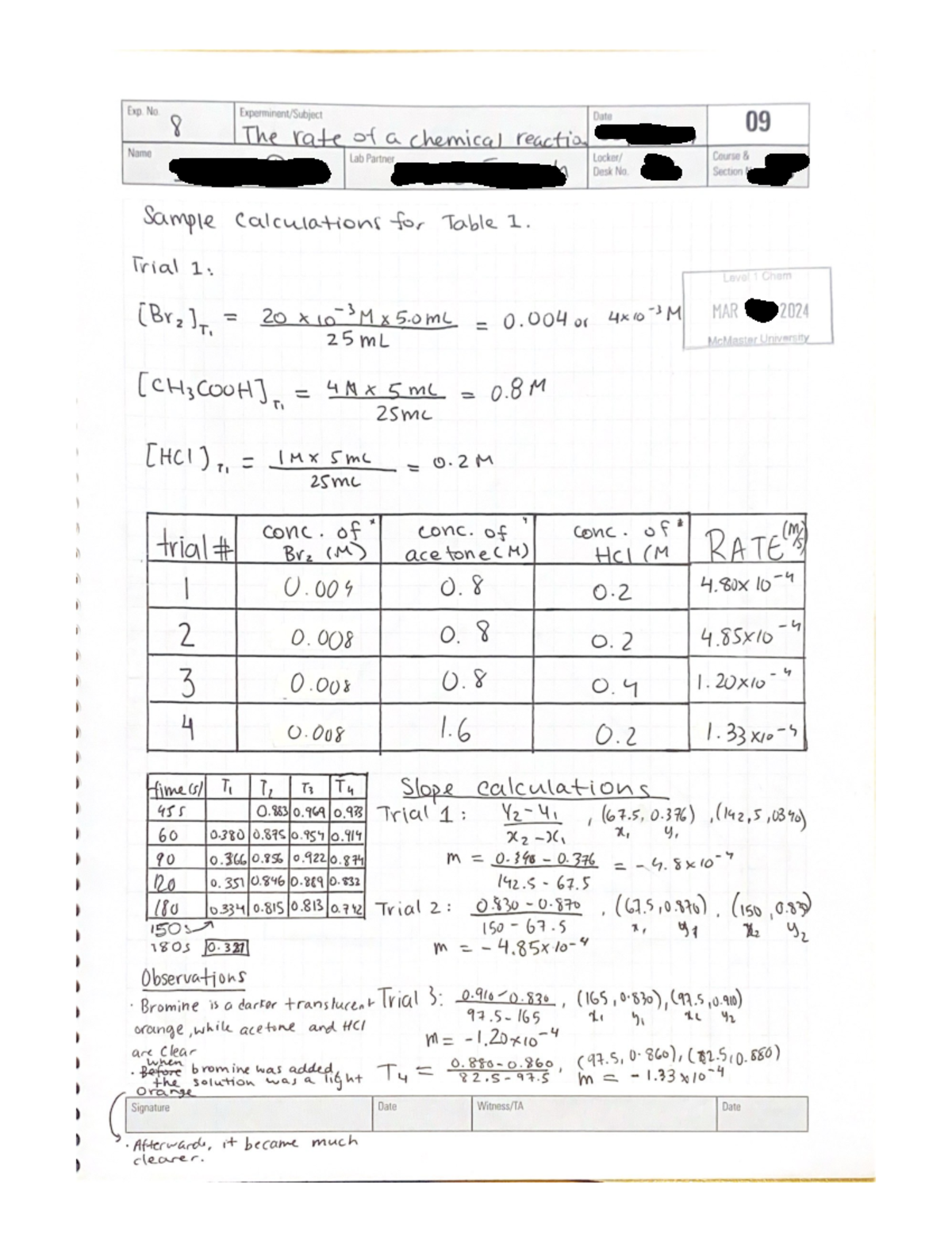Exp 8 Rate Of A Chemical Reaction - Chem 1Aa3 - Studocu