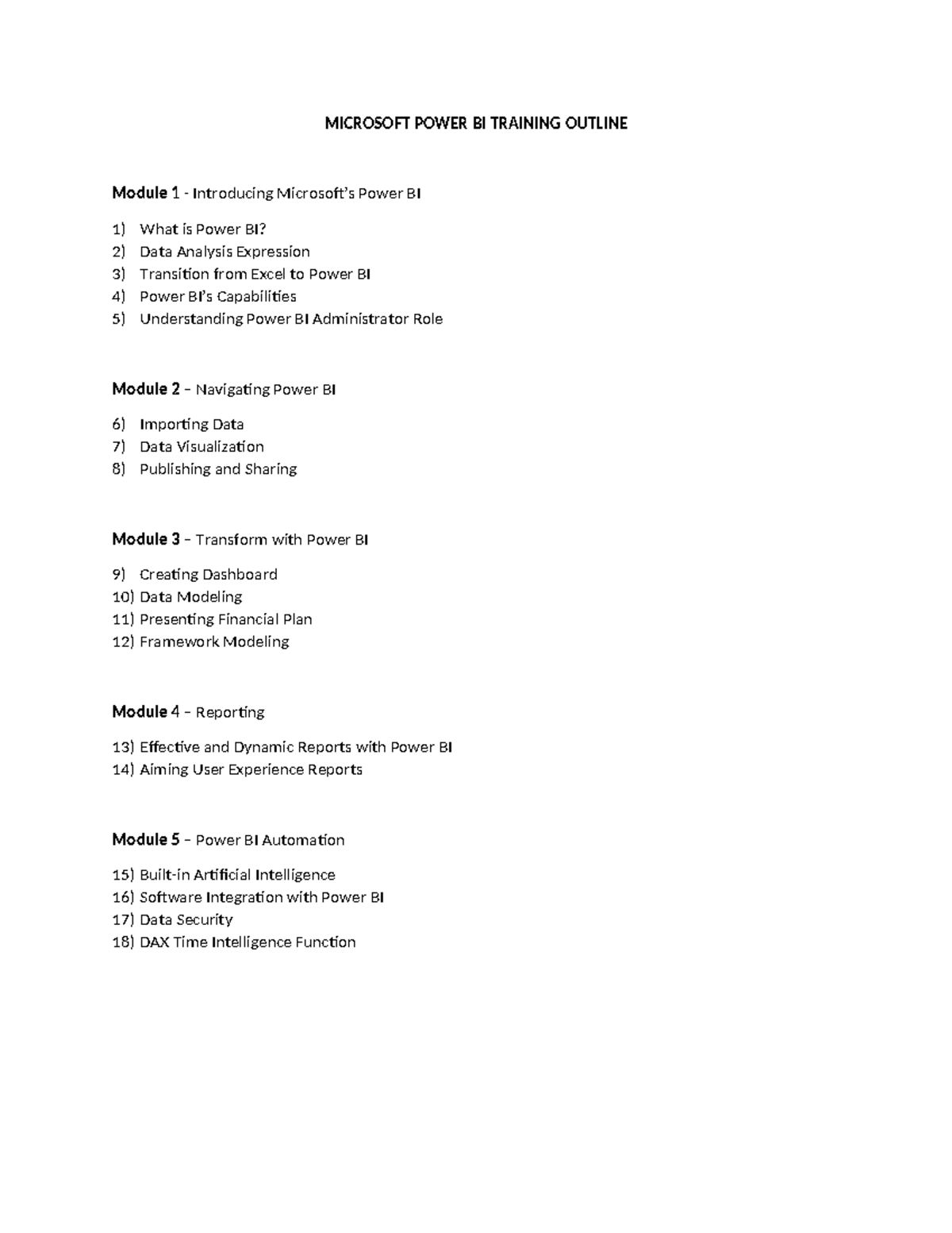 Microsoft Power BI Training Outline and Module - MICROSOFT POWER BI ...