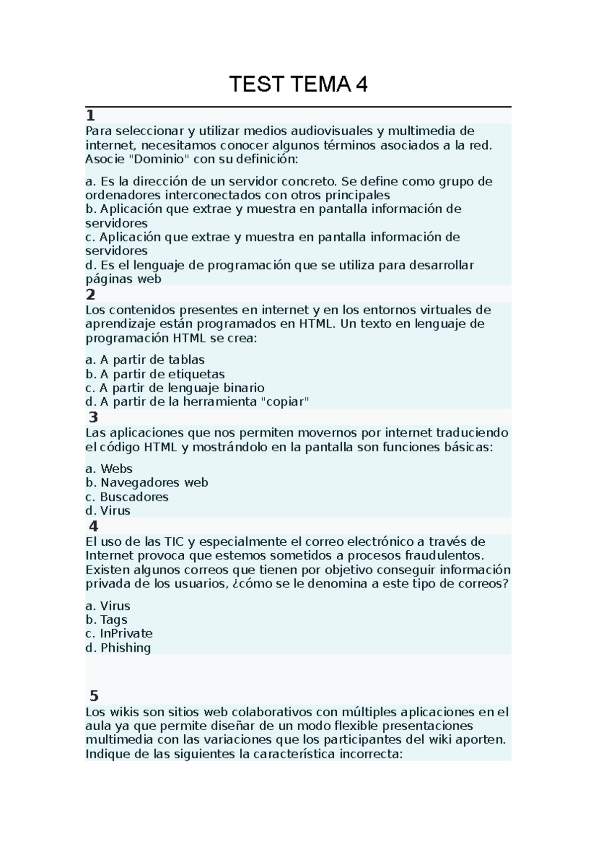 Test tema 4 - test tema 4 - TEST TEMA 4 1 Para seleccionar y utilizar ...