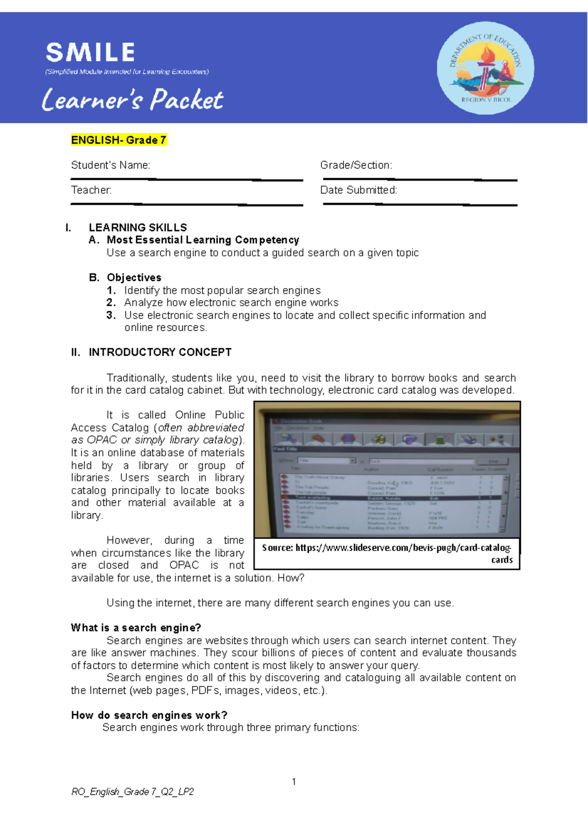 Quality Assured - RO English Grade-7 Q2 LP-2 - ENGLISH- Grade 7 Student ...