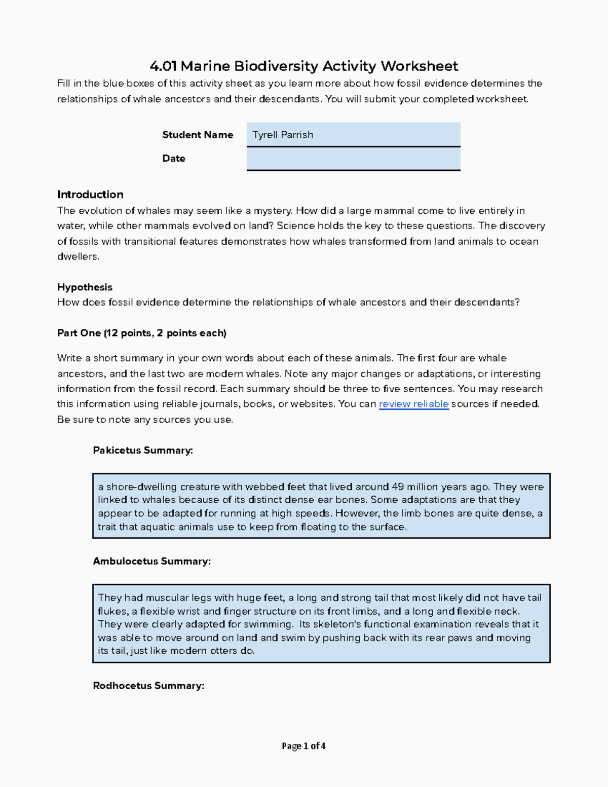 Copy of 4.01 Assignment Template Rev 2022 - 4 Marine Biodiversity ...