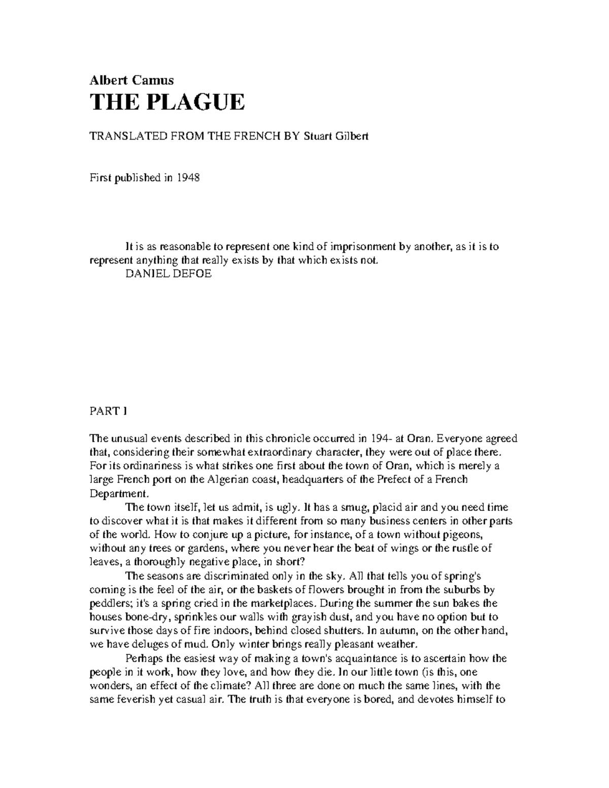 Albert Camus - The Plague - Albert Camus THE PLAGUE TRANSLATED FROM THE ...