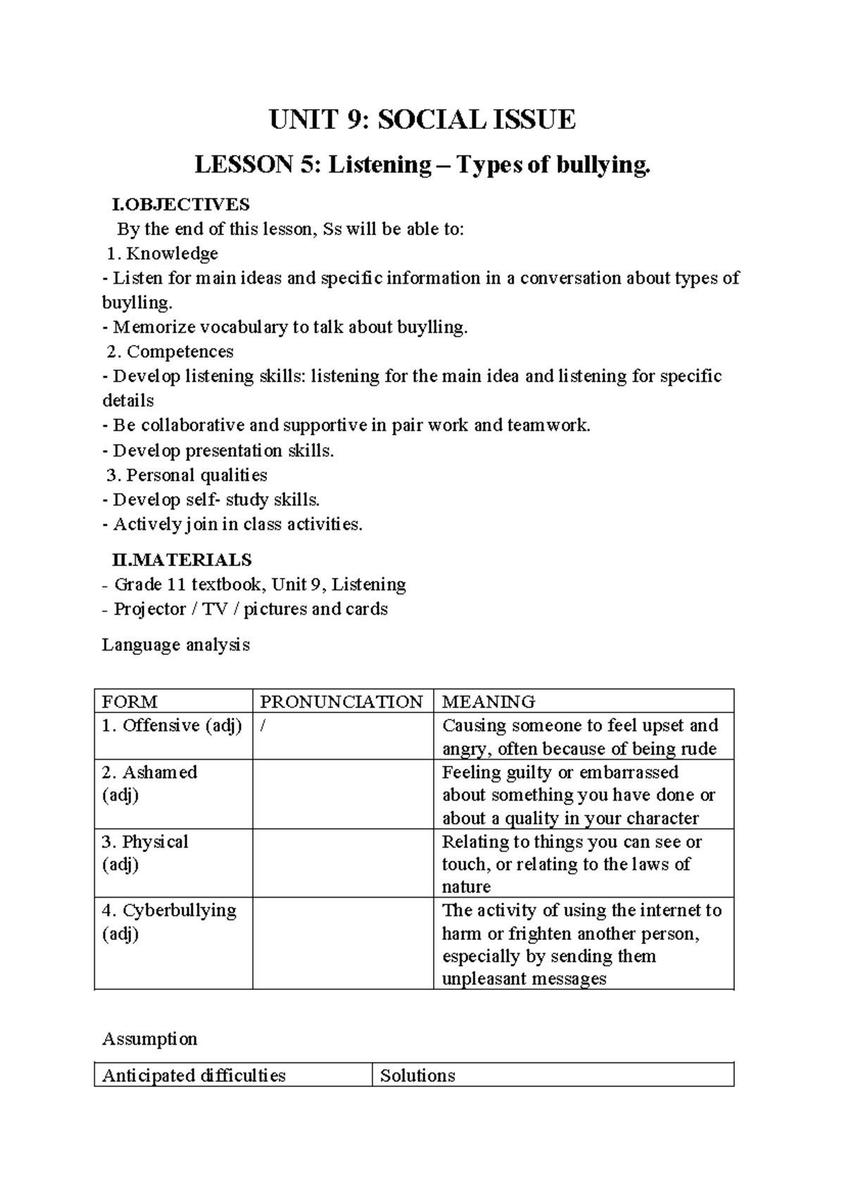UNIT 9 Social Issue - Lesson 5. Listening - UNIT 9: SOCIAL ISSUE LESSON ...