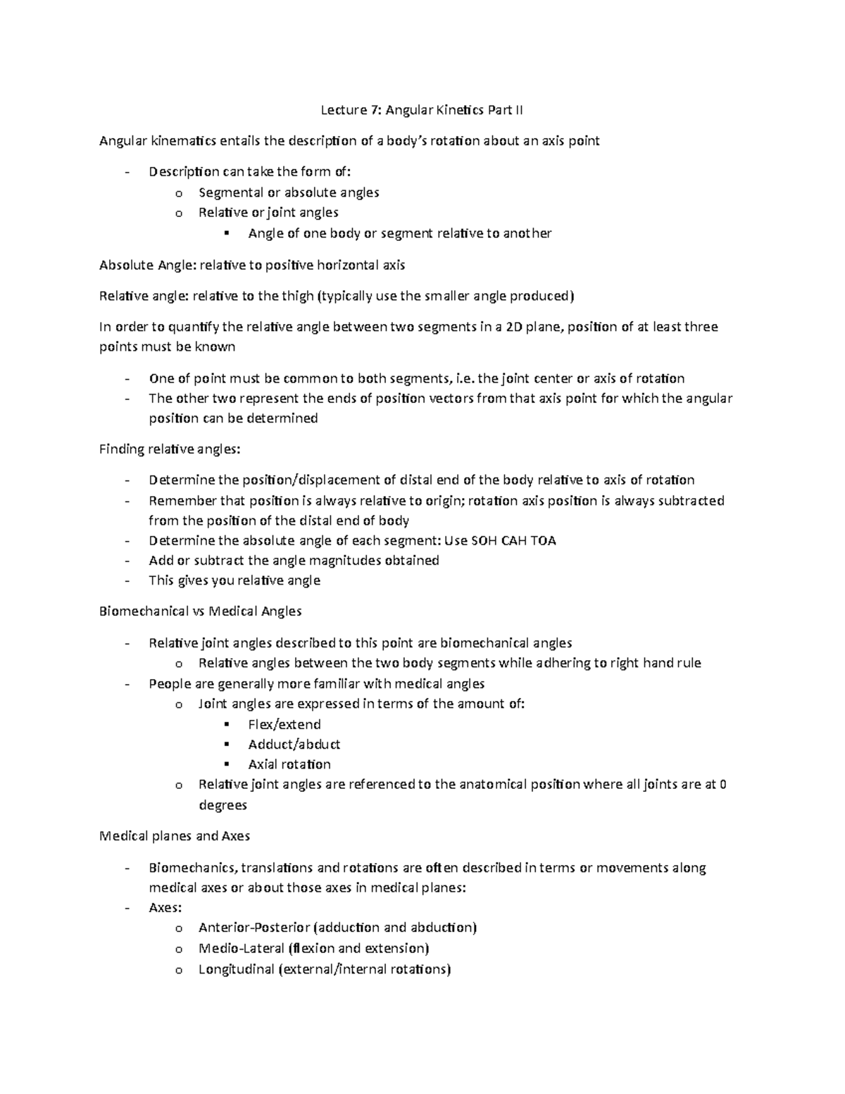 Lecture 7 Angular Kinematics Ii Lecture 7 Angular Kinetics Part Ii Angular Kinematics Entails