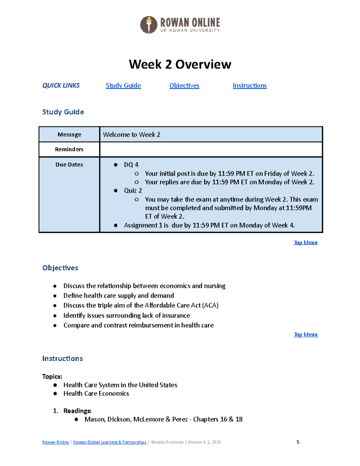 NURS03405 - Week 2 Overview - V2.0 - OL-7 - Week 2 Overview QUICK LINKS ...