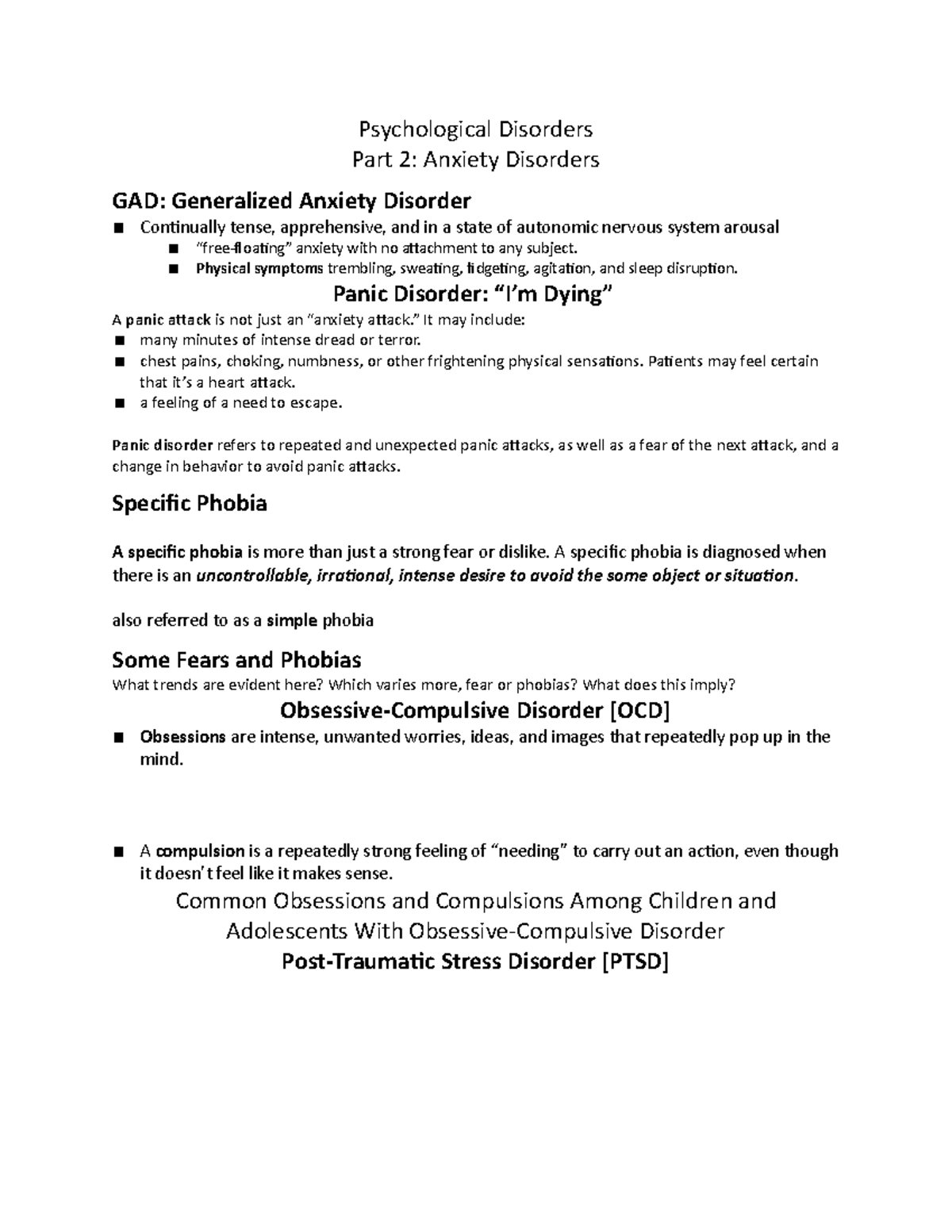 Ch. 15 Pt. 2 - Psychological disorders - Psychological Disorders Part 2 ...