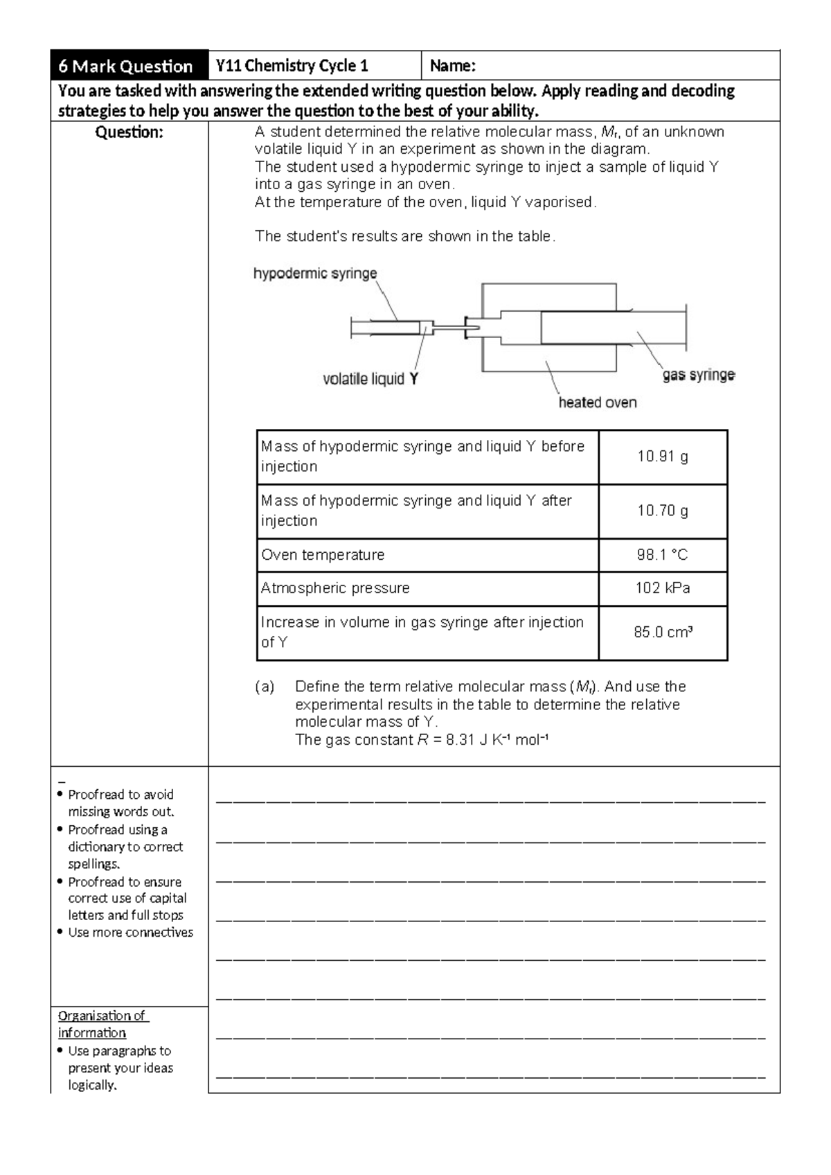 Level Response Task Amount of Substance - 6 Mark Question Y11 Chemistry ...