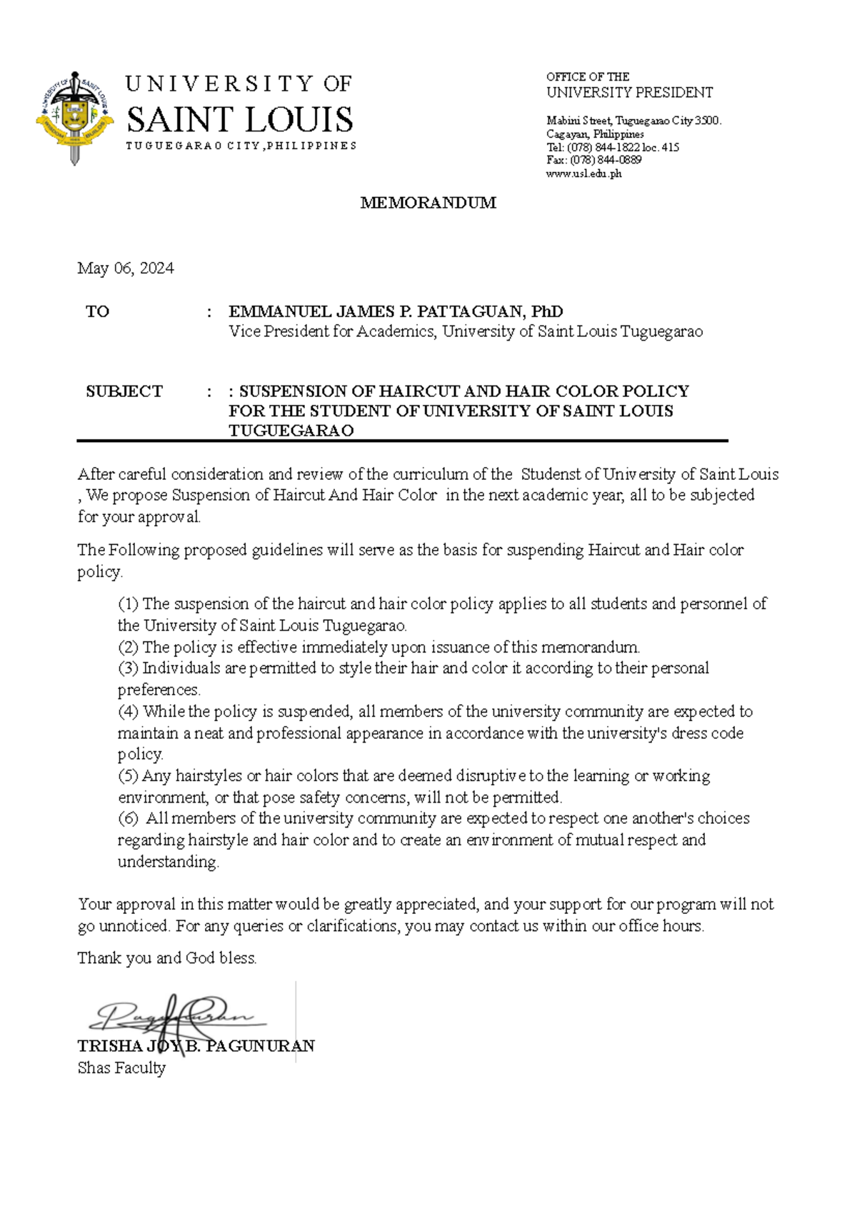 Memorandum- Format - nnnn - U N I V E R S I T Y OF SAINT LOUIS OFFICE ...