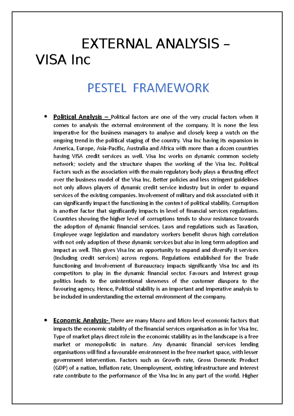 External Analysis Visa-Inc - EXTERNAL ANALYSIS – VISA Inc PESTEL ...