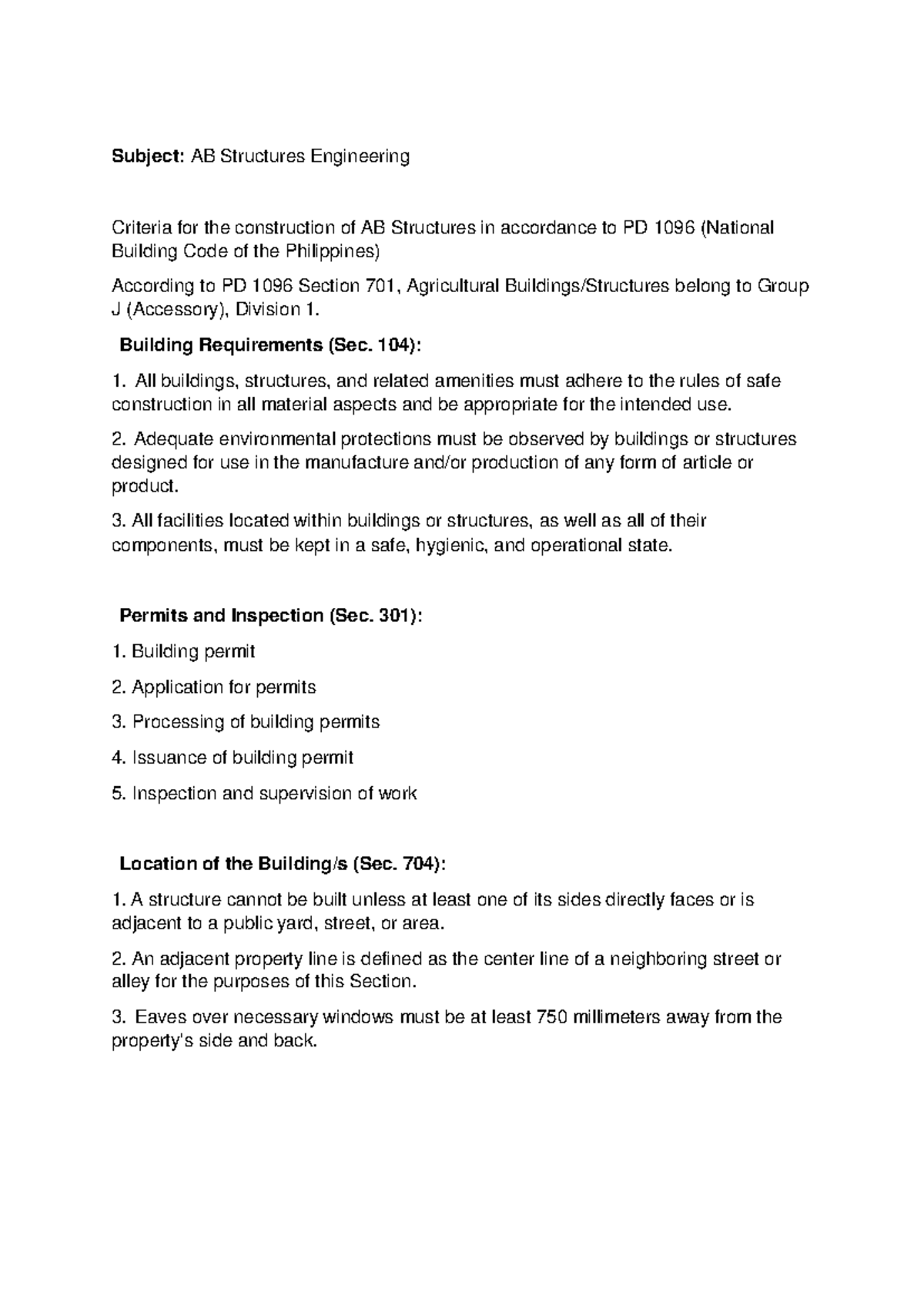 Design Criteria for AB Structures Engg Assignment - Subject: AB ...