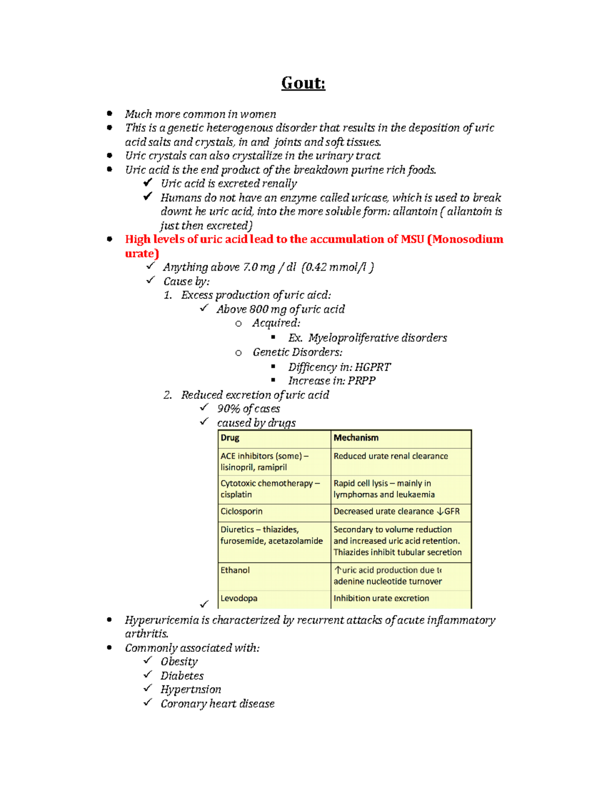 Gout lecture 322 - Gout: Much more common in women This is a genetic ...