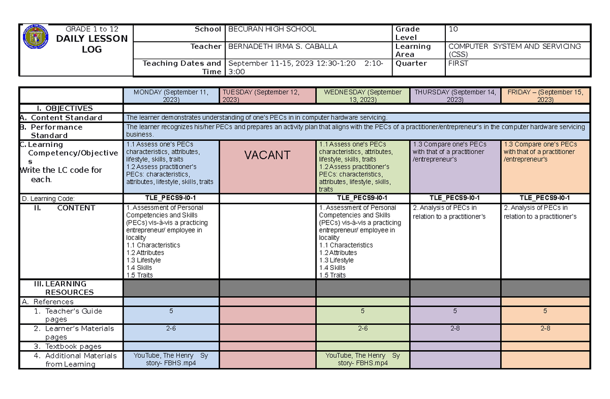 DLL ICT 10 1ST Quarter WEEK 2 - GRADE 1 to 12 DAILY LESSON LOG School ...