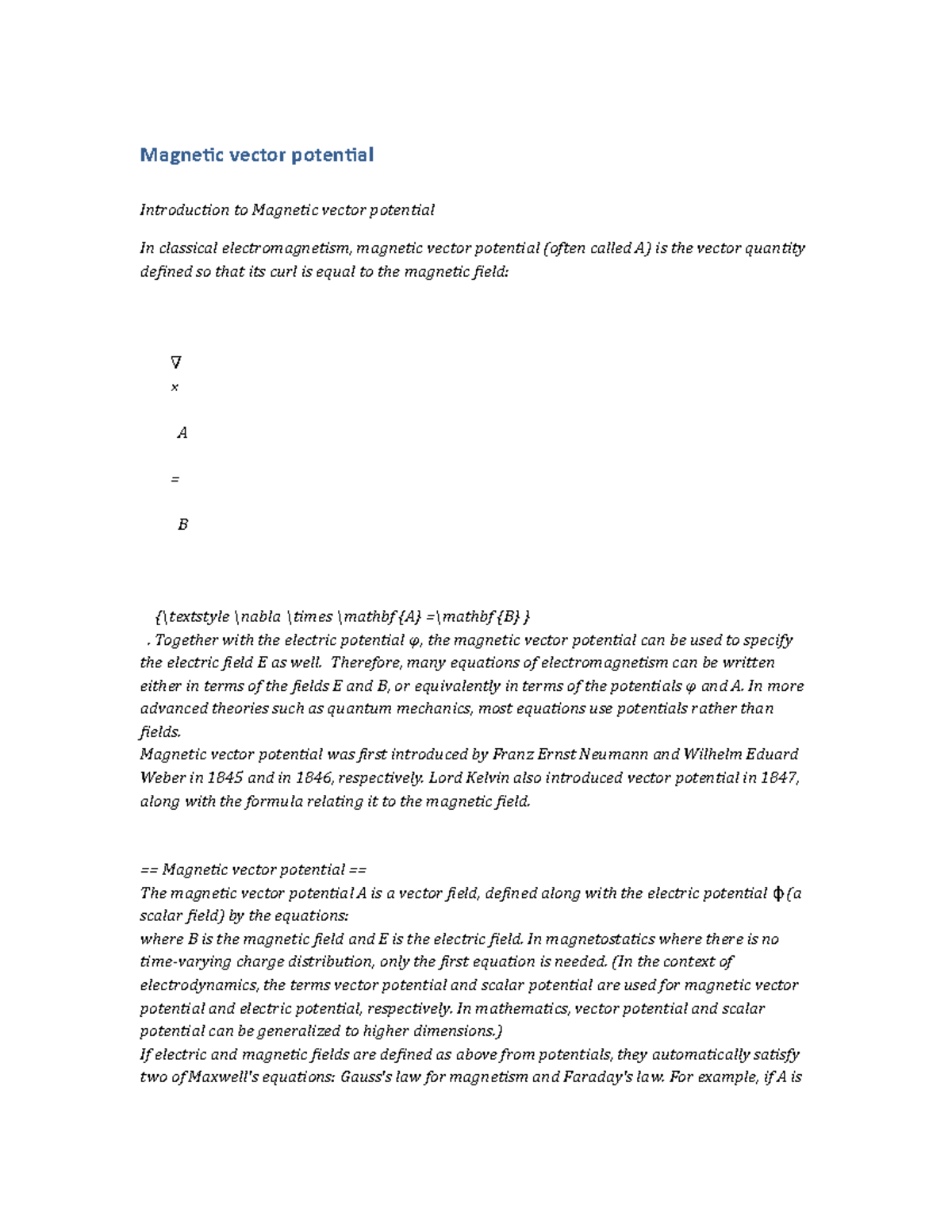PSY167 Lab Magnetic vector potential - Magnetic vector potential ...