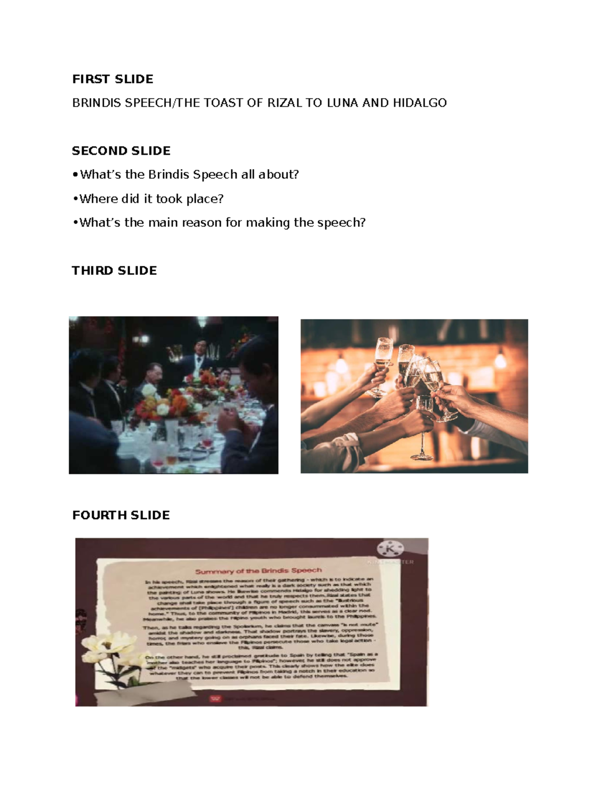 Toast Of Jose Rizal - FIRST SLIDE BRINDIS SPEECH/THE TOAST OF RIZAL TO LUNA AND HIDALGO SECOND ...