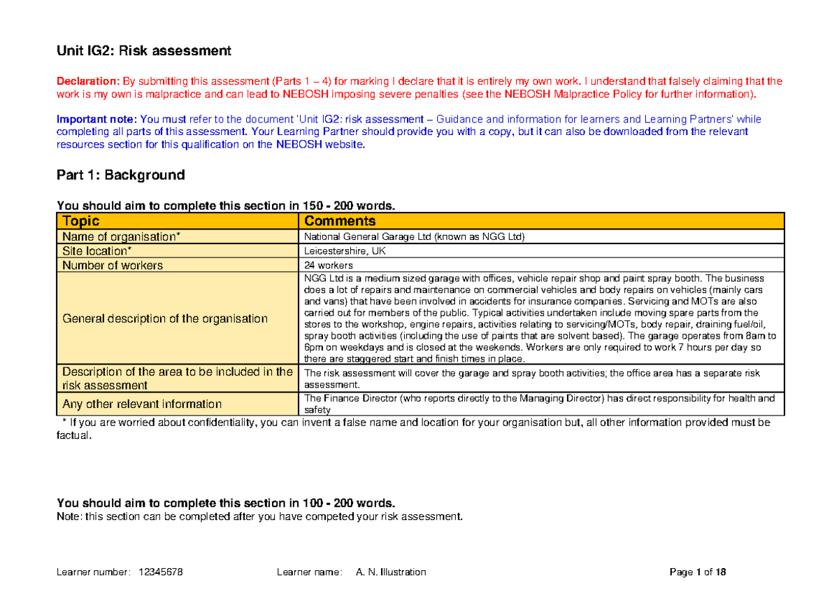 Ig2-example-v5 rrrr - Unit IG2: Risk assessment Declaration: By ...