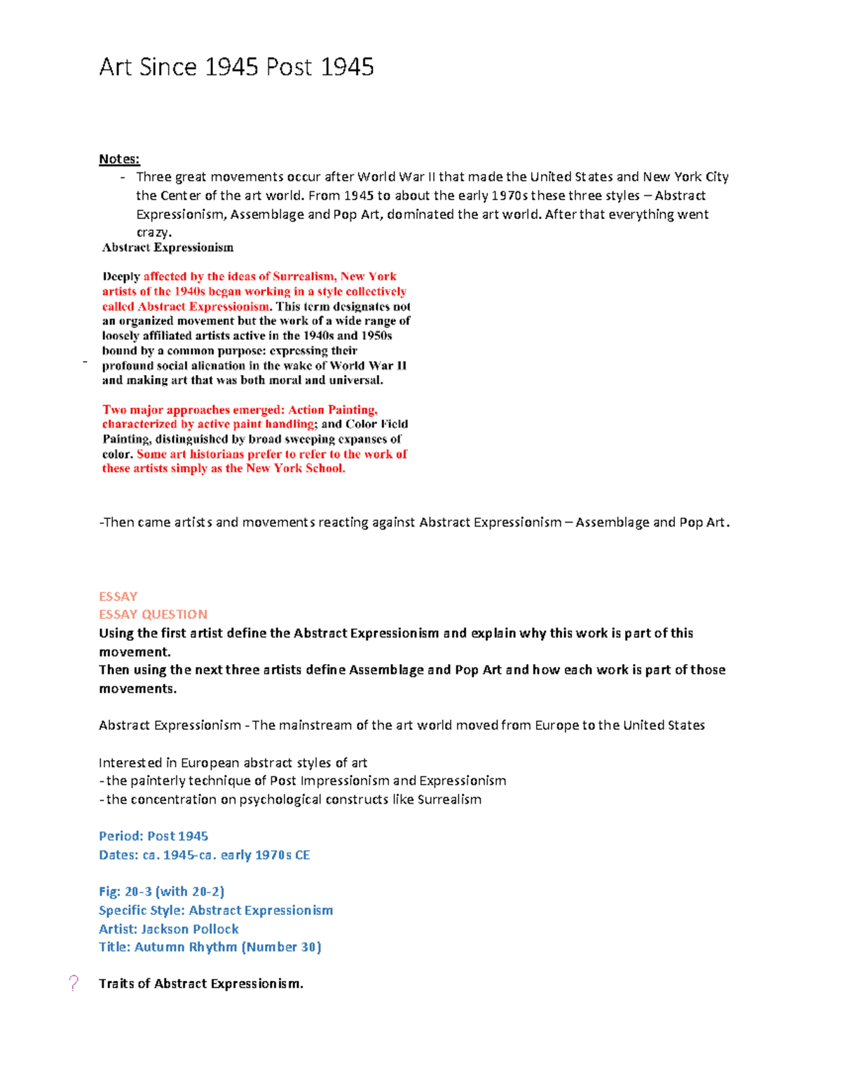 Art Since 1945 Post 1945 - EŽƚĞƐ͗ - Studocu
