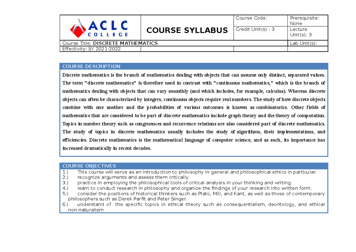 OBE-Syllabus-Format - course syllabus - COURSE SYLLABUS None Credit ...