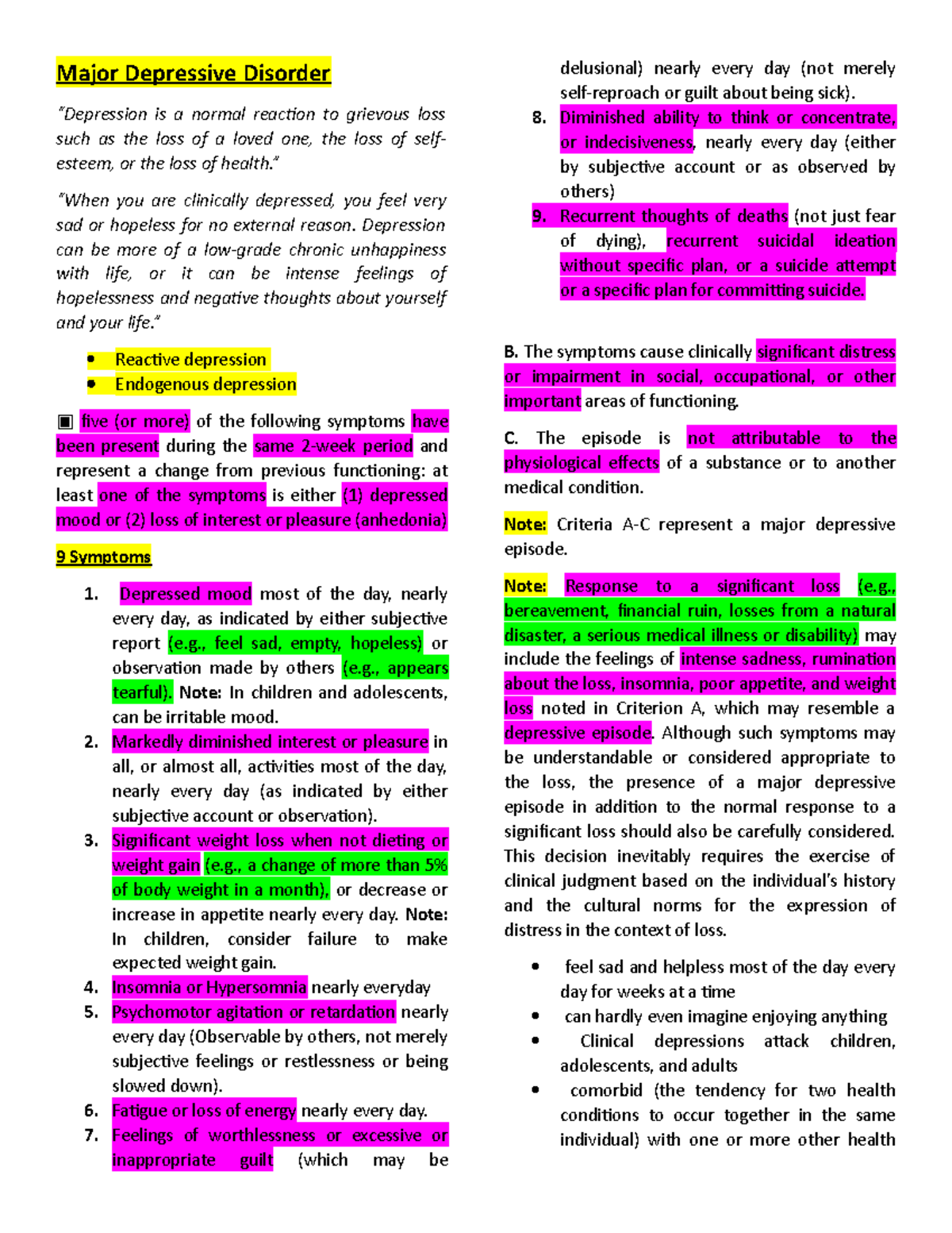 Major Depressive Disorder - Major Depressive Disorder “Depression is a ...