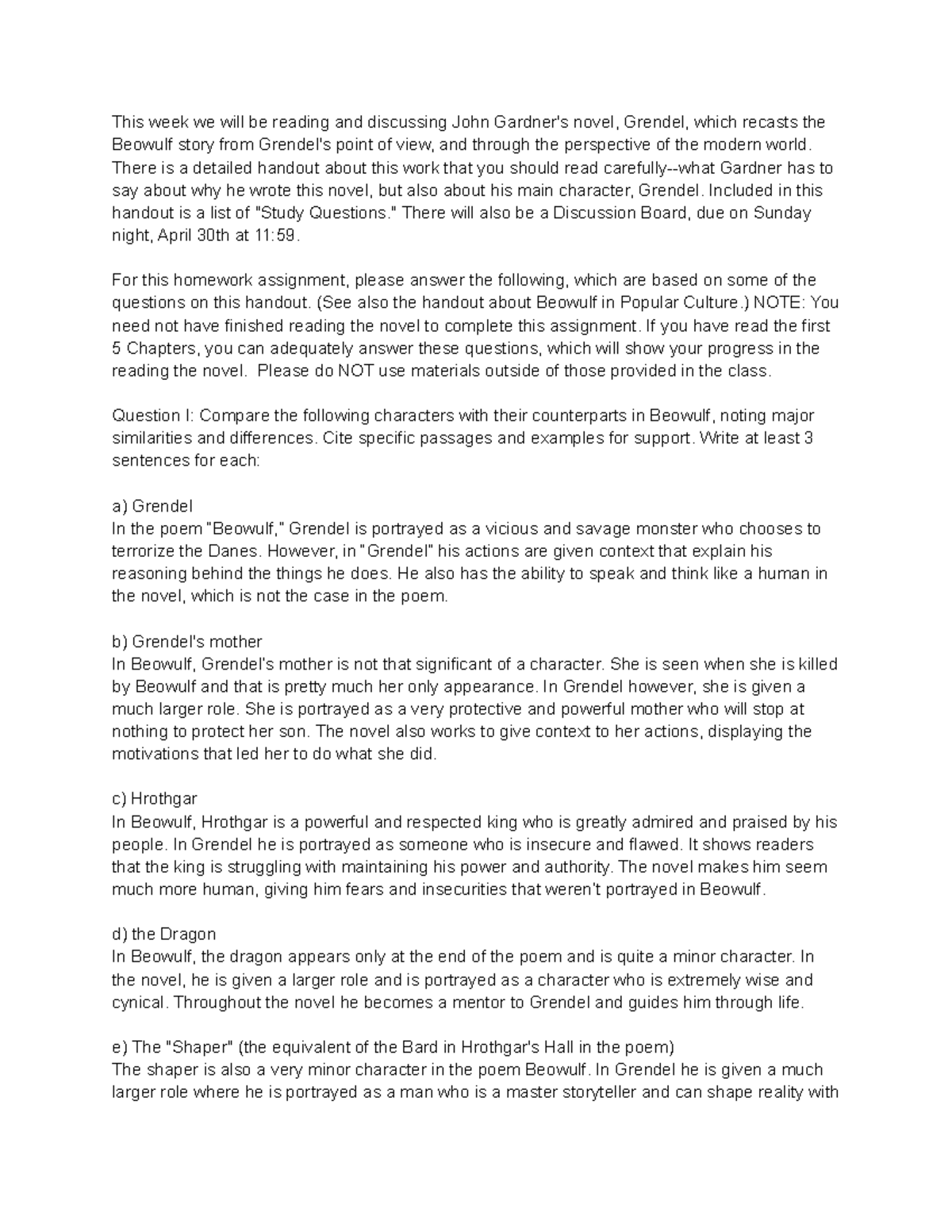 Grendel Study Guide - This week we will be reading and discussing John ...