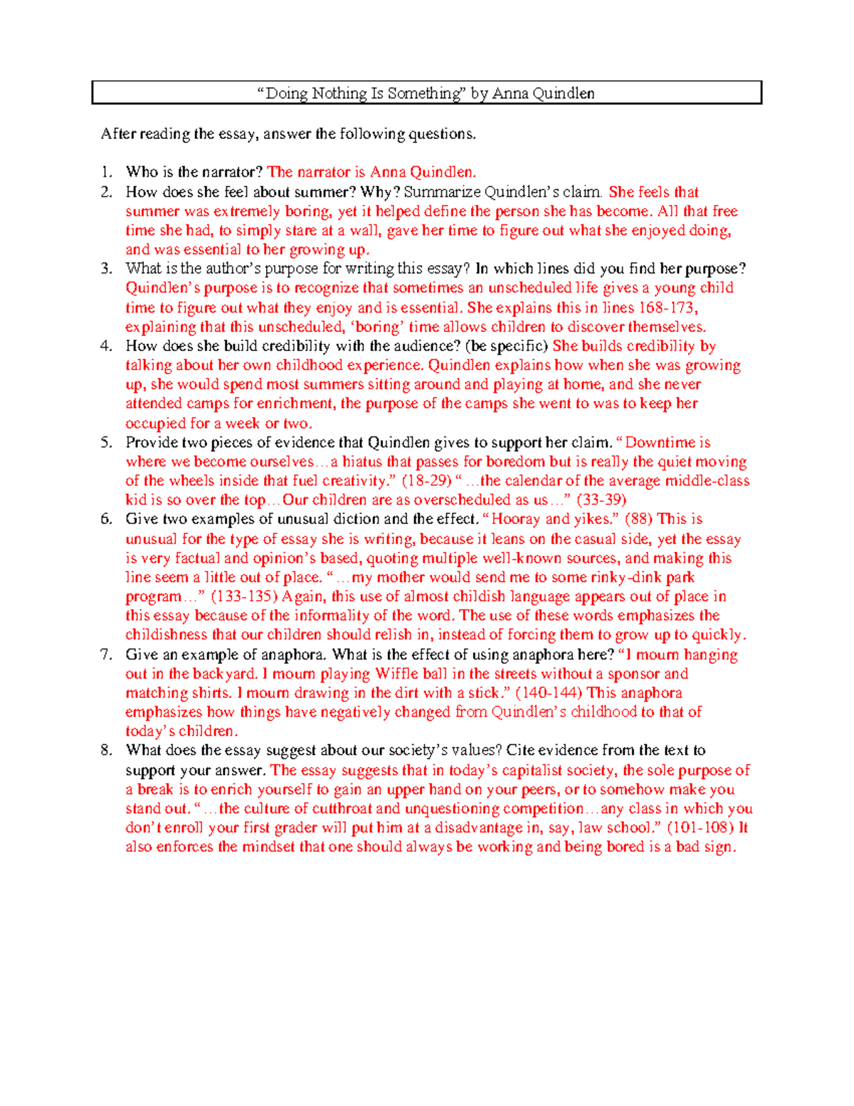 2021 Doing Nothing Is Something Questions