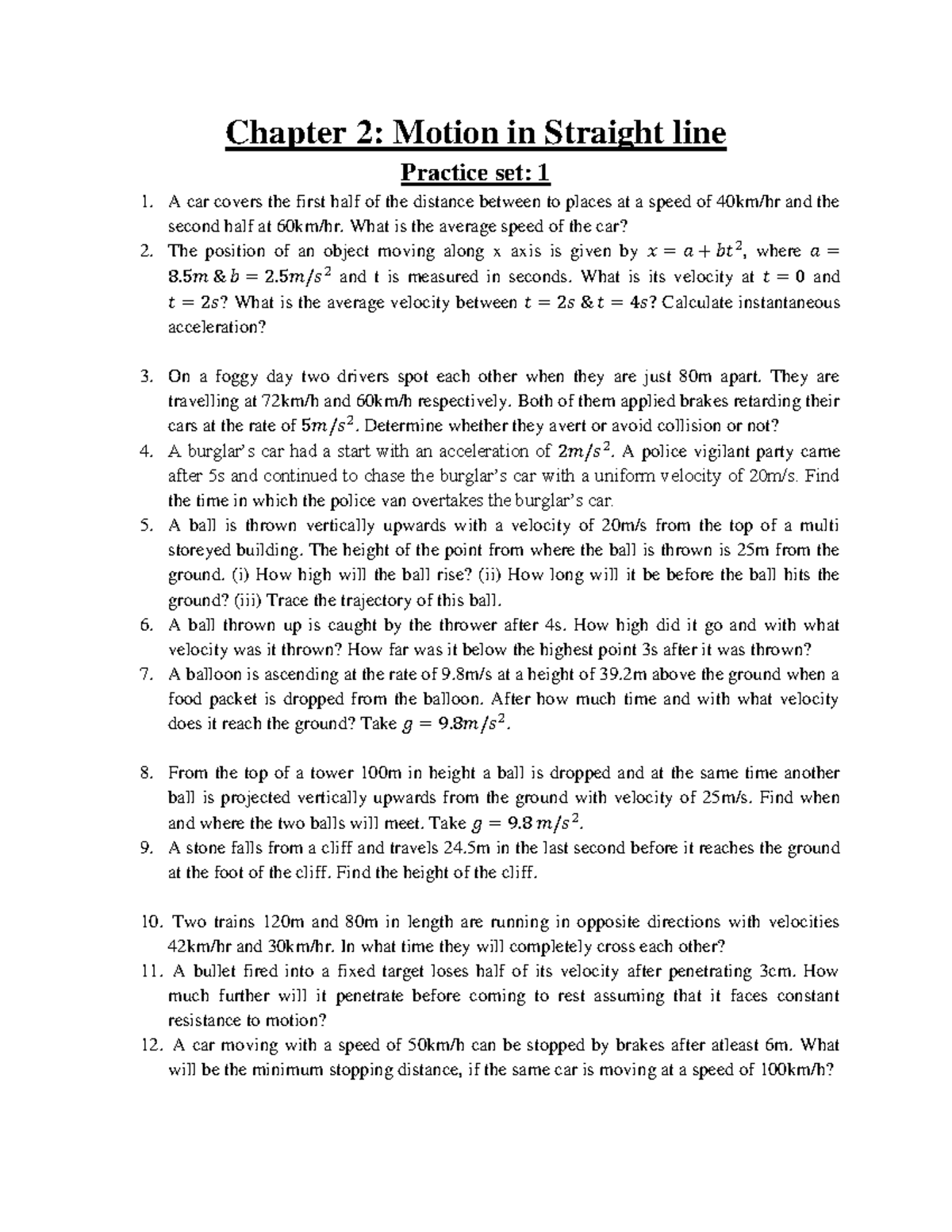 Chapter 2-Motion in Straight Line - Chapter 2: Motion in Straight line ...