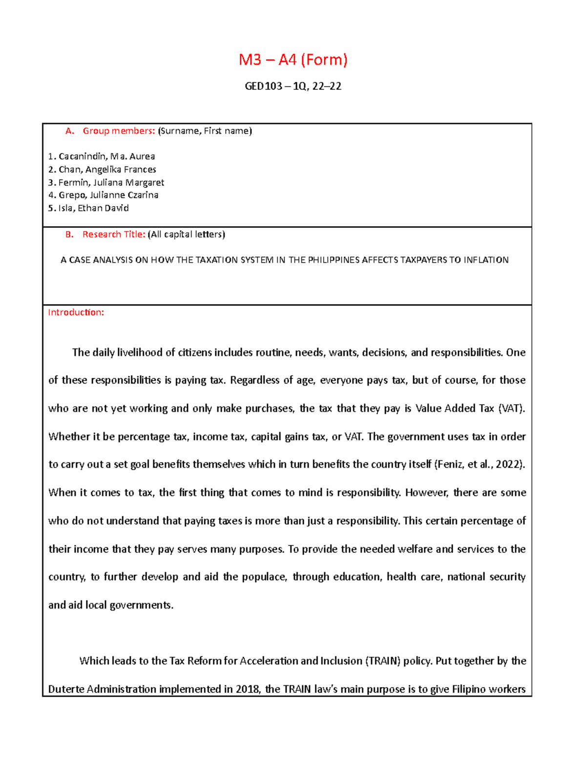 Group H GED103-AM20 M3-A4-Form - M3 – A4 (Form) GED103 – 1Q, 22– A ...