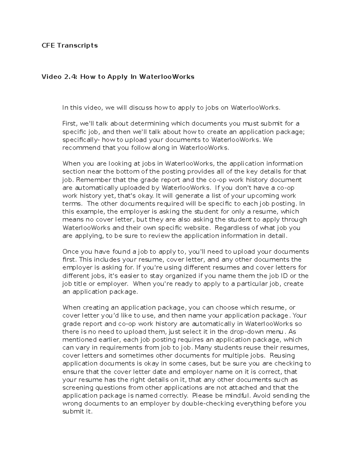 CFE Transcripts 2 - Transcript - CFE Transcripts Video 2: How to Apply ...