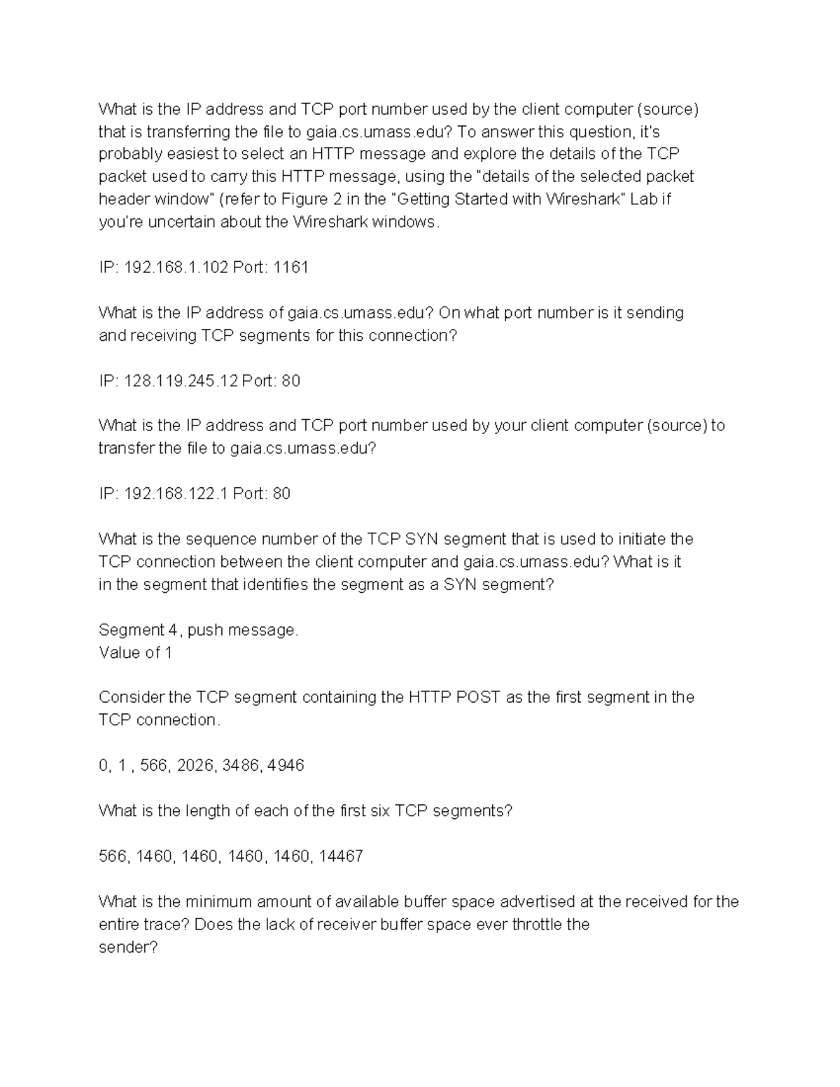 Week6 net lab - netlab questions - What is the IP address and TCP port number used by the client ...