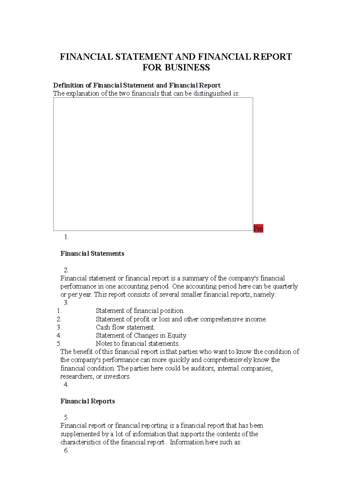 Financial Statement AND Financial Report FOR Business - FINANCIAL ...