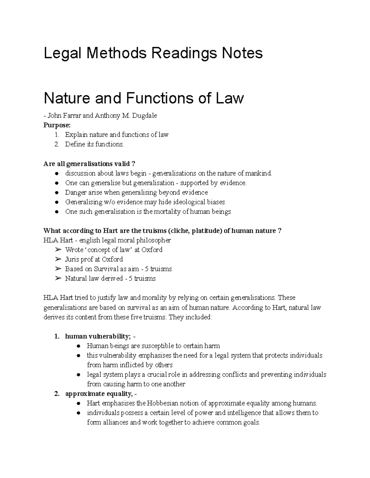 Legal Methods Readings Notes - Legal Methods Readings Notes Nature and ...