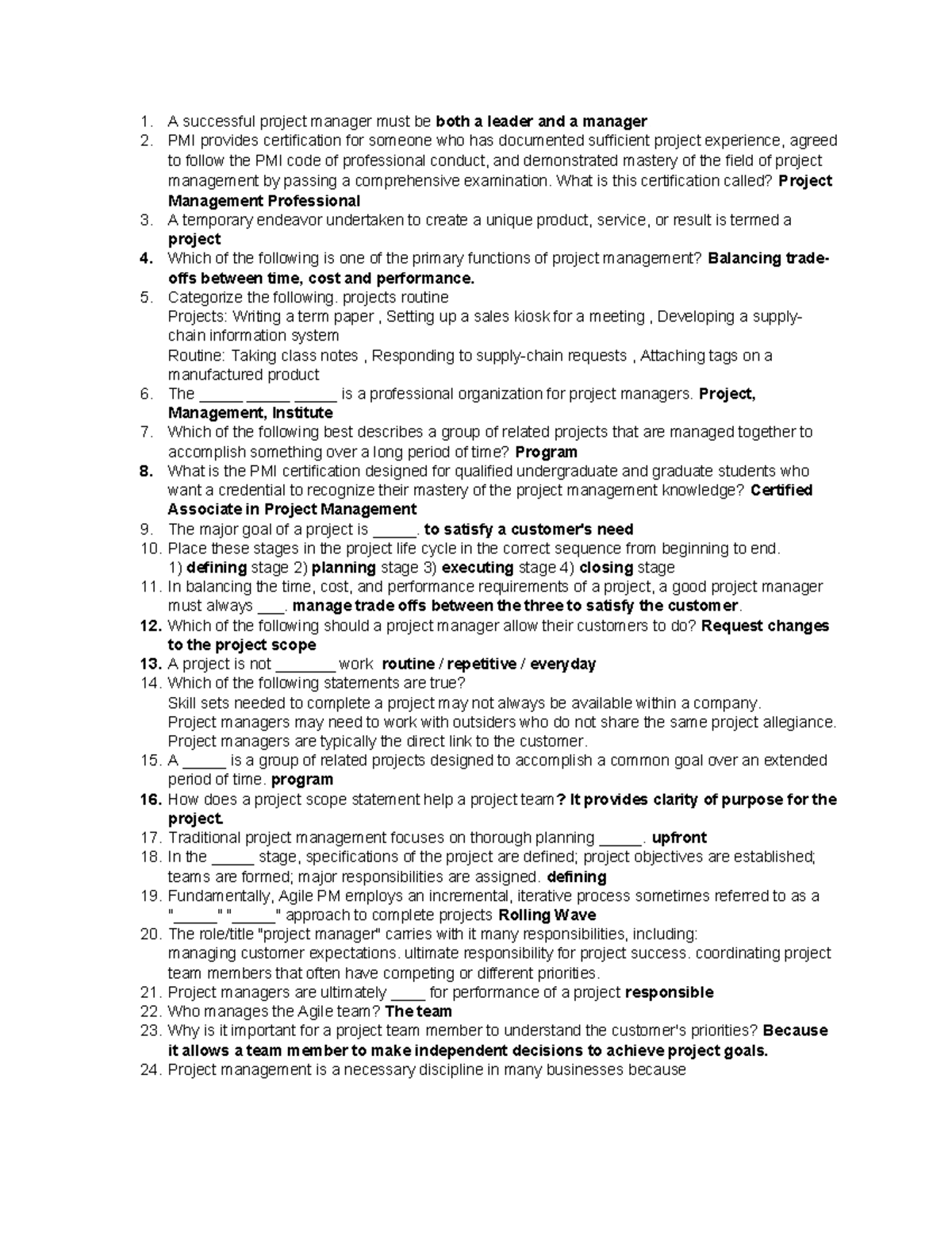 Chapter 1 exercise - 1. A successful project manager must be both a ...