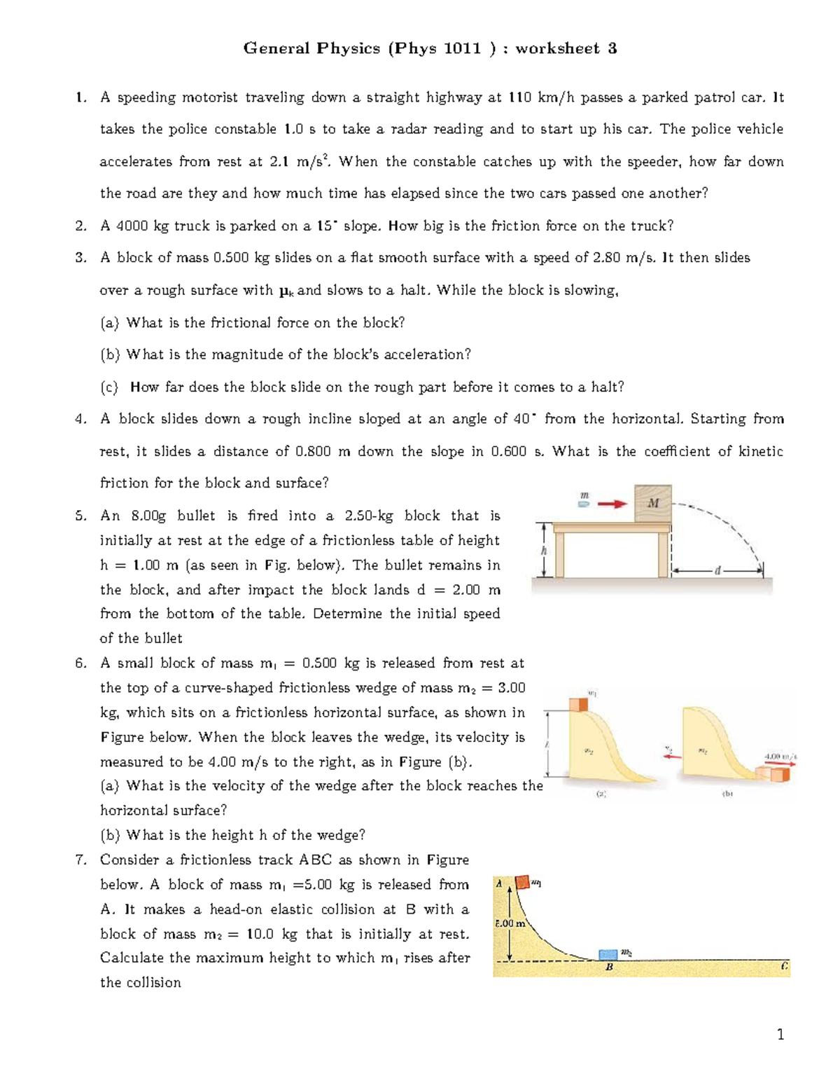 Physics Worksheet 3 - Best notes - General Physics (Phys 1011 ...