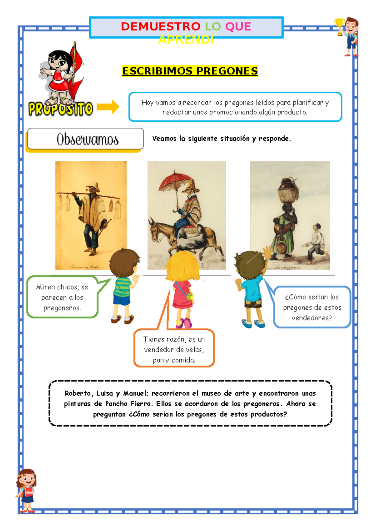 5. Viernes A - Ficha - escribimos pregones - APRENDÍ ESCRIBIMOS ...