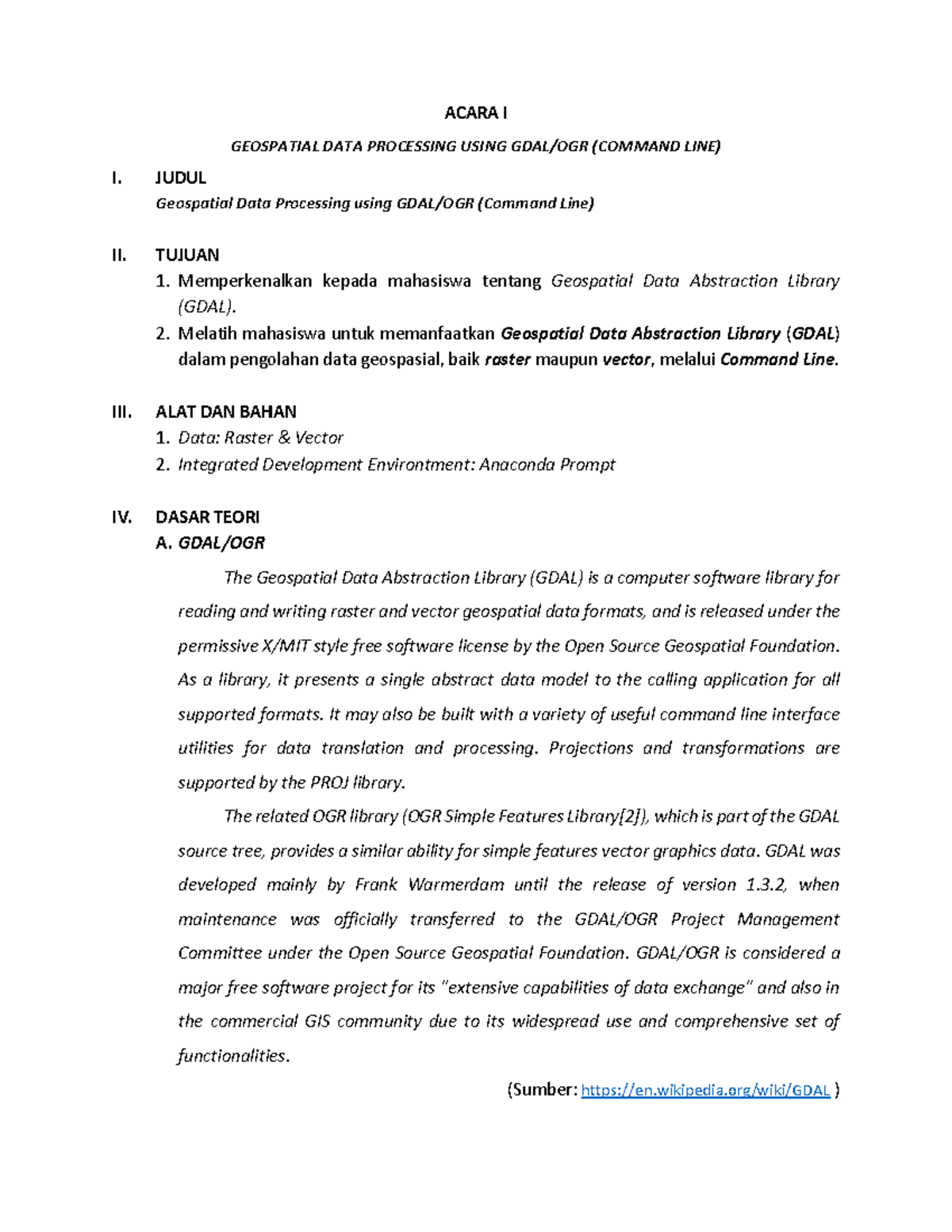 Modul Acara I - Geospatial Data Processing using GDAL-OGR (Command Line ...