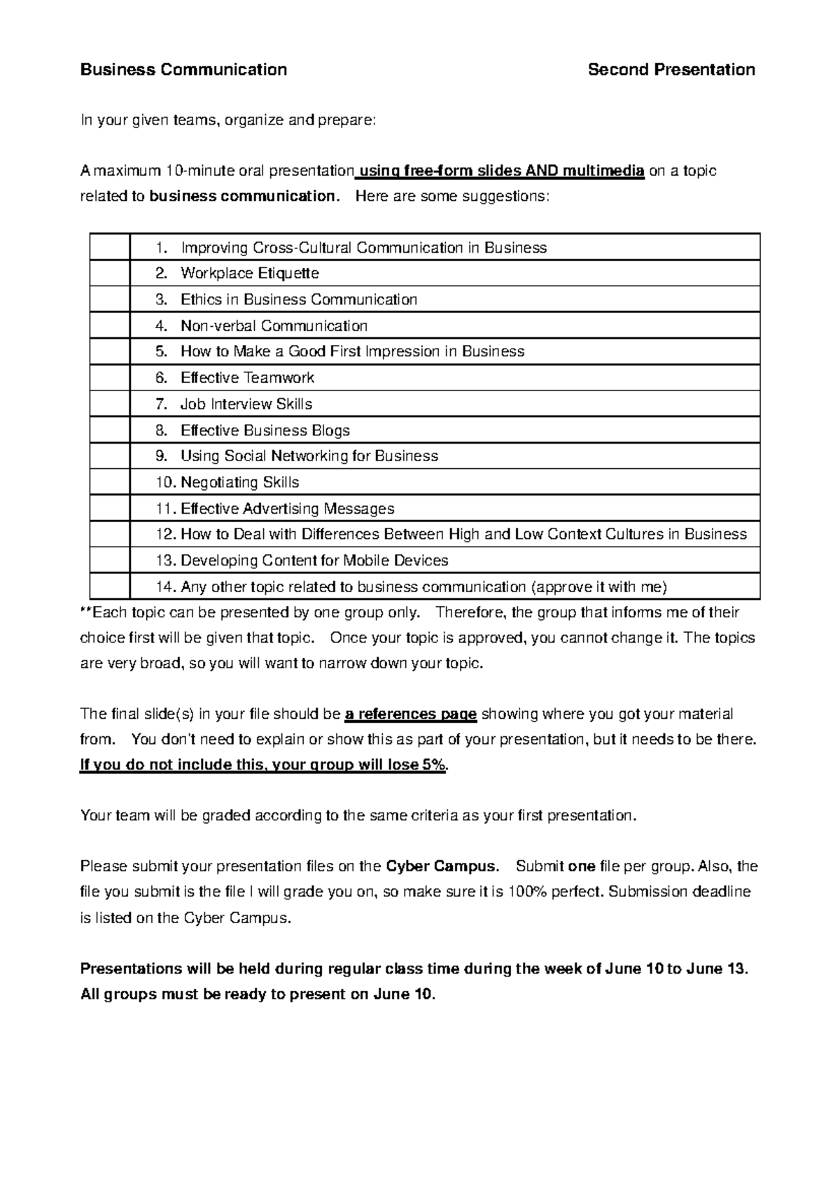 Second Presentation Handout - Business Communication Second ...