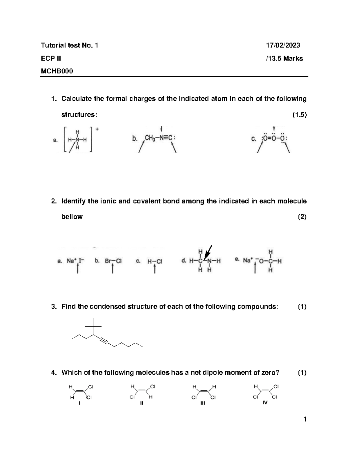 Tutorial test No 01 - QUESTIONS - 1 Tutorial test No. 1 17/02/ ECP II ...