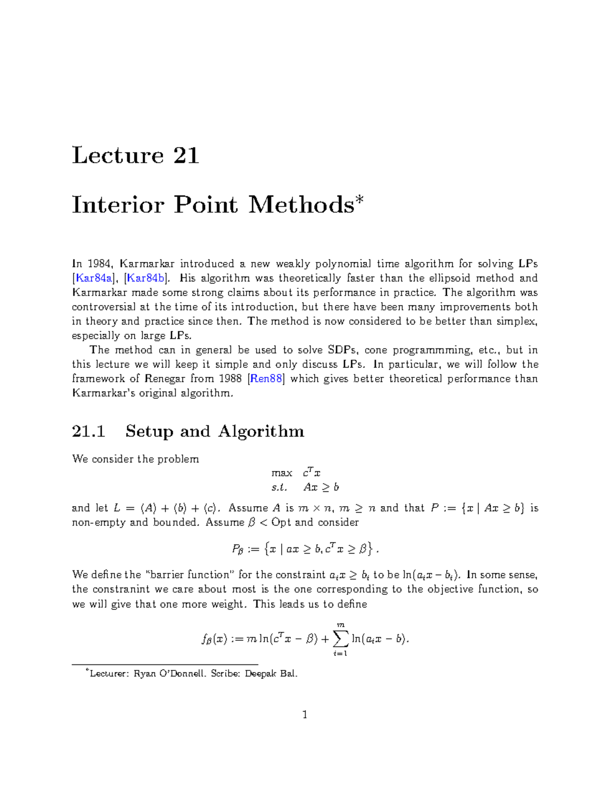 Lecture 21 Linear And Semidefinite Programming By Anupam Gupta And Ryan O Donnell Lecture