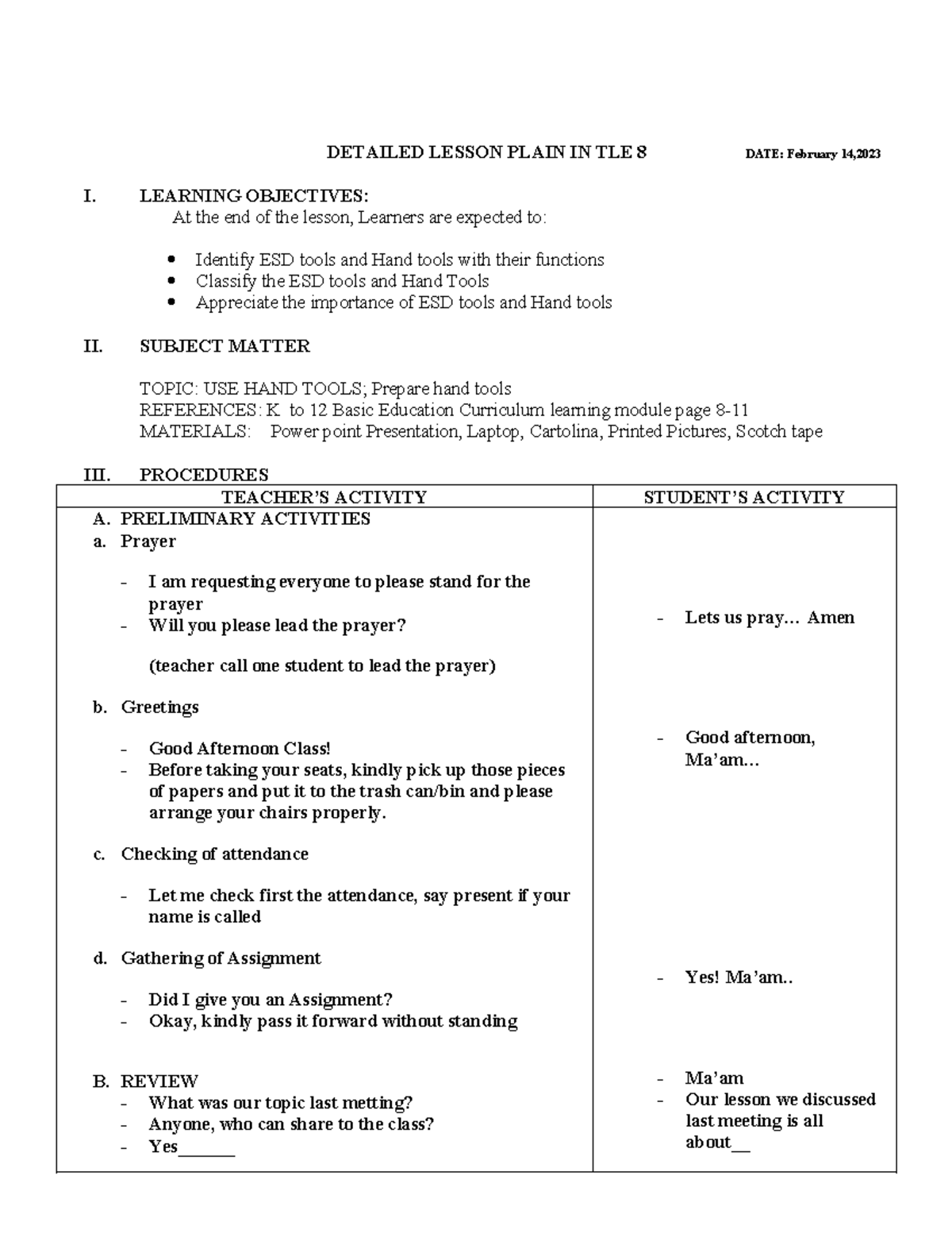 LP TLE 8 - lesson plan in ICT - DETAILED LESSON PLAIN IN TLE 8 DATE ...