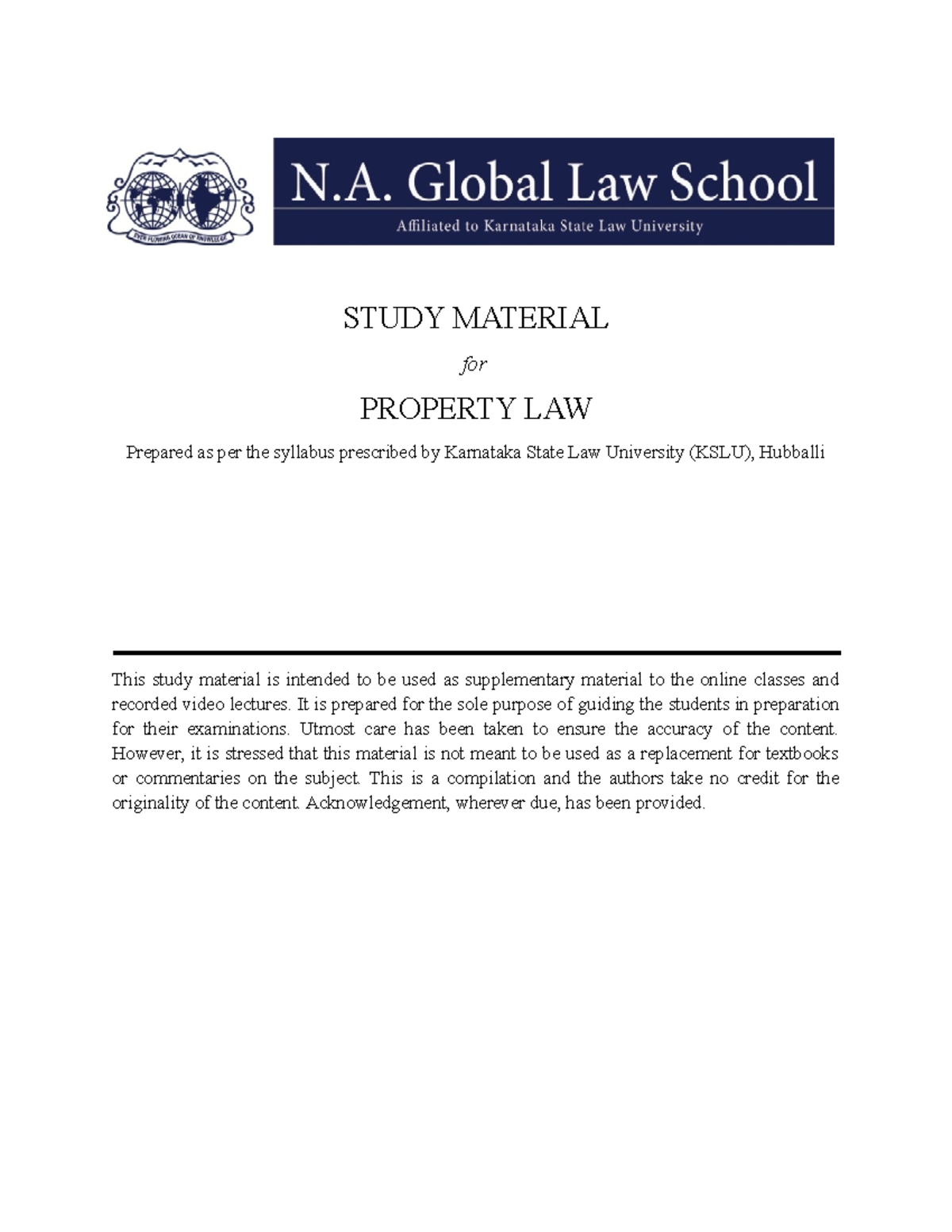 Property Law - Notes from KSLU for 3 years LLB, Notes from KSLU for 3 ...