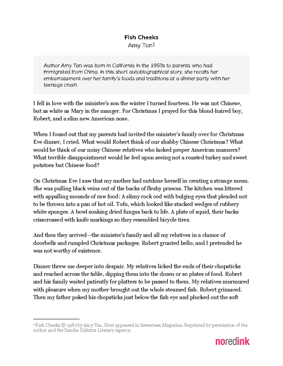 Tan+-+Fish+Cheeks - Fish cheeks story - Fish Cheeks Amy Tan 1 I fell in ...