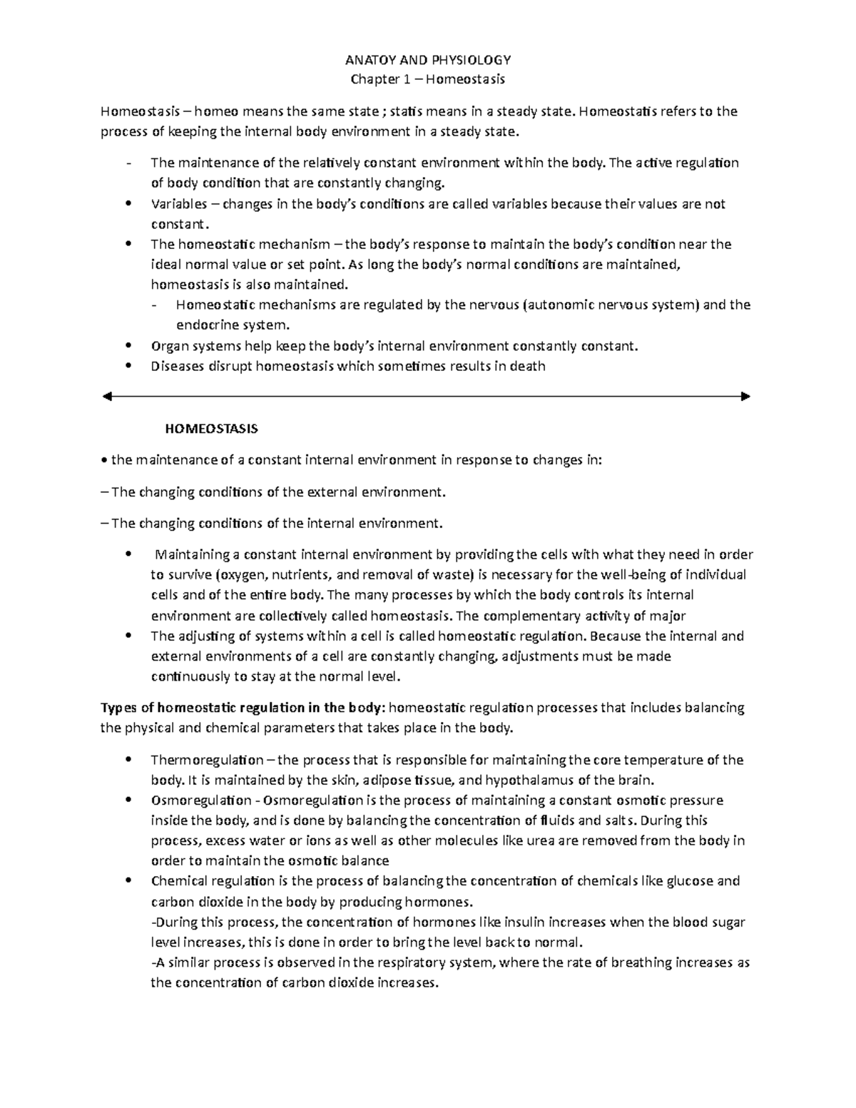 Chapter 1 - Homeostasis - ANATOY AND PHYSIOLOGY Chapter 1 – Homeostasis ...