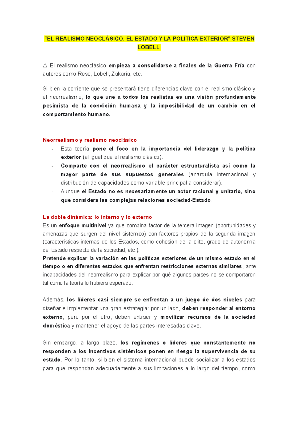 2da mitad - Resumen RRII - “EL REALISMO NEOCLÁSICO, EL ESTADO Y LA ...