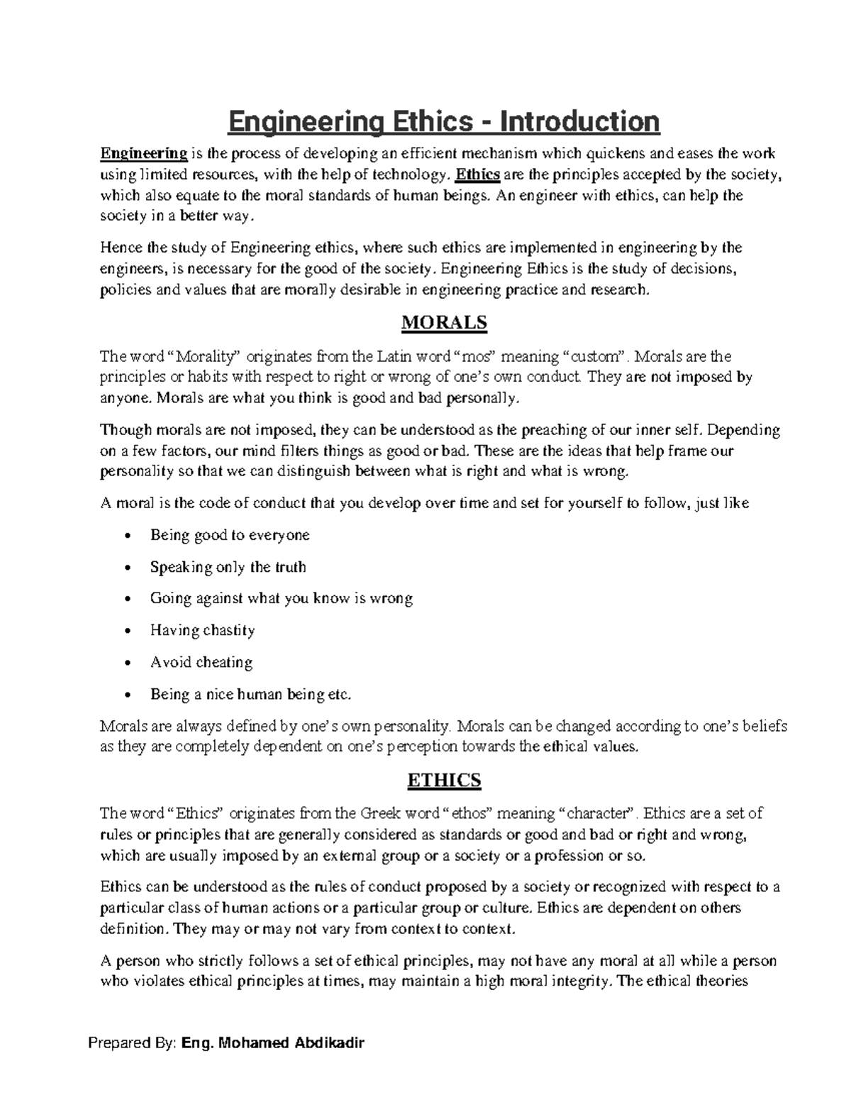 Course of Engineering Ethics - Engineering Ethics - Introduction ...