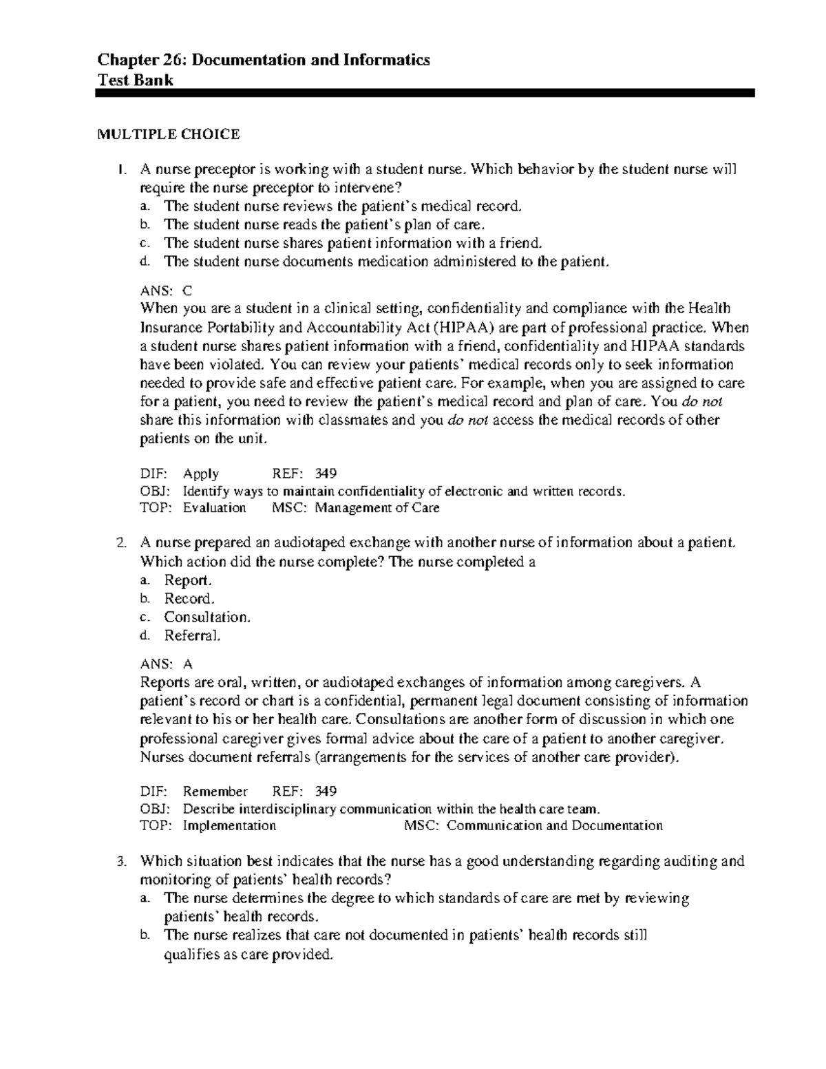Chapter 26 - notes - Chapter 26: Documentation and Informatics Test ...
